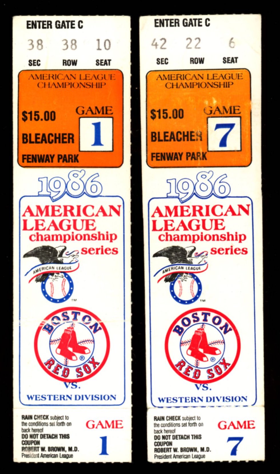 2x 1986 RED SOX PLAYOFF CHAMPIONSHIP TICKETS GAME 1&7 #62315 ...