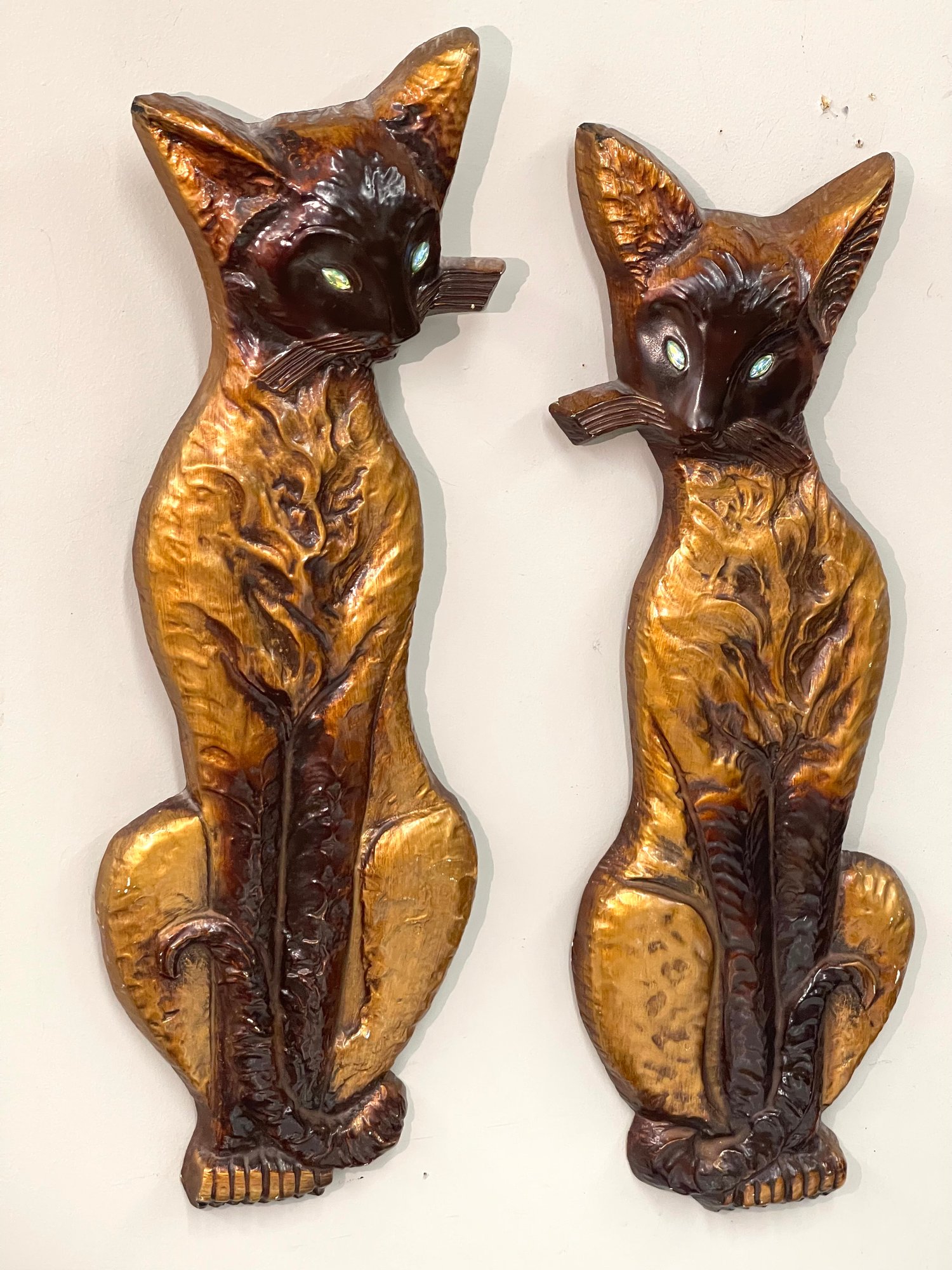 Vtg Pair MCM Chalkware Siamese Cat Wall Plaques. 23 Inches High. #13873 ...