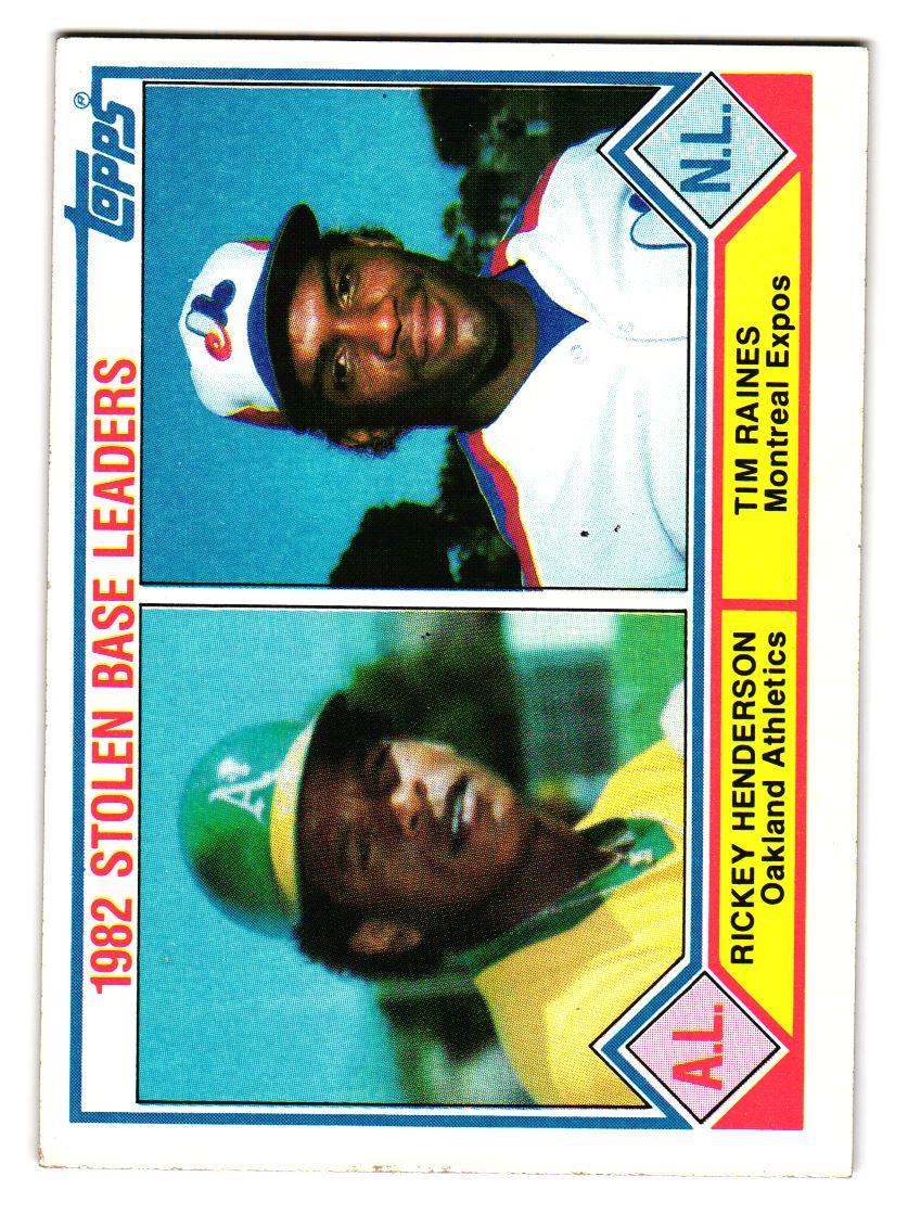 1983 Topps Rickey Henderson / Tim Raines '82 Stolen Base Leaders ...