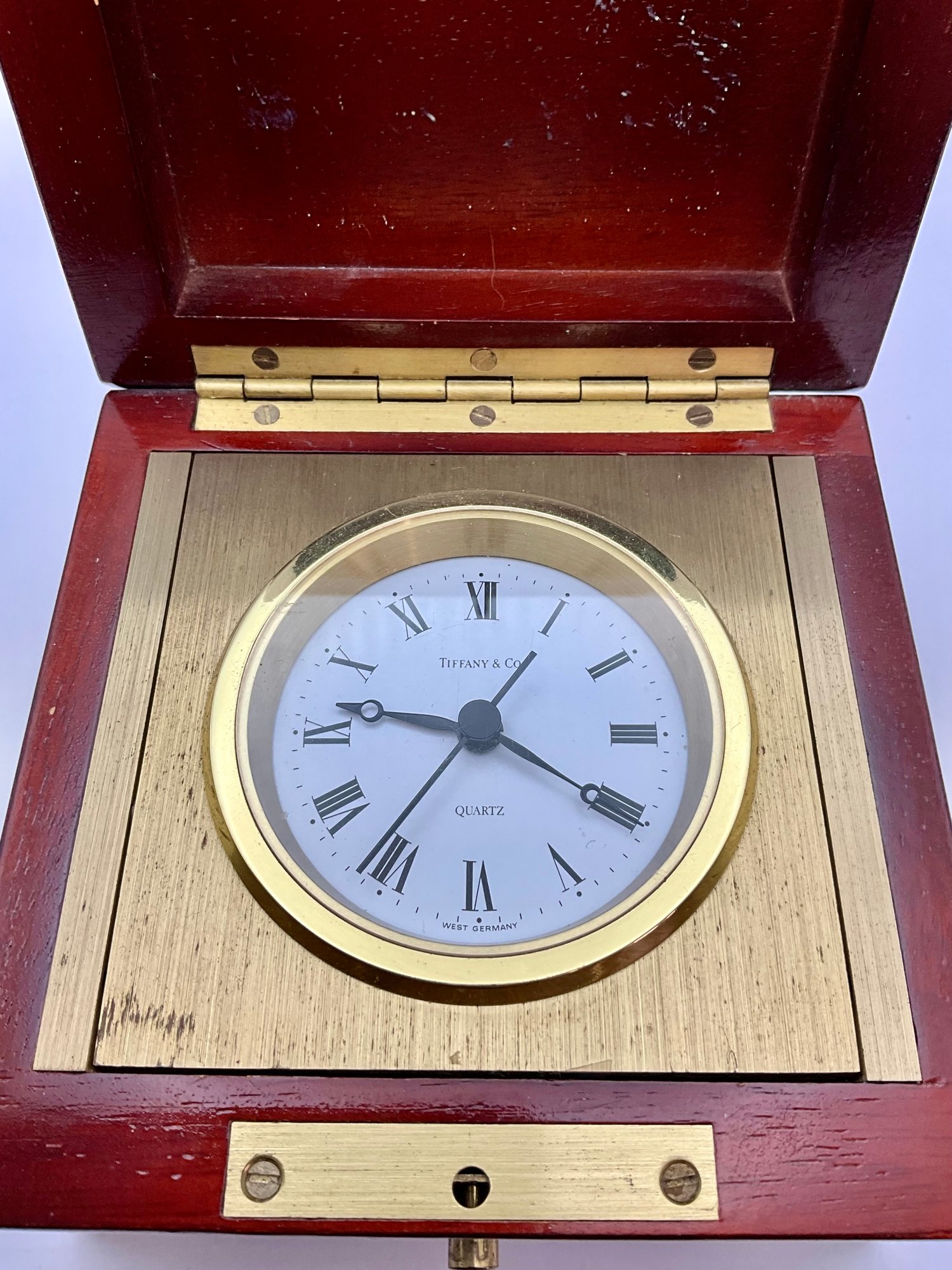 Vintage Tiffany & Co. Swing Desk Clock Mahogany And Brass Box Swiss ...