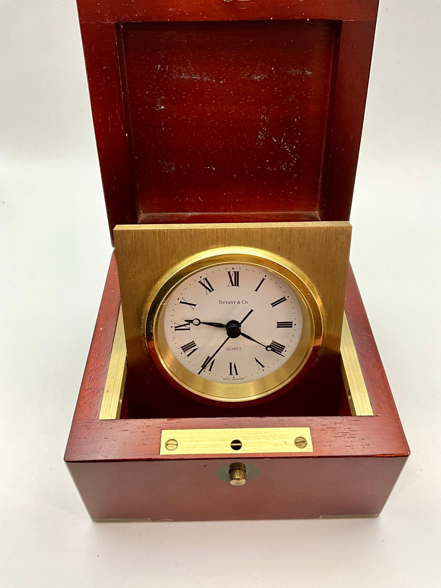 Vintage Tiffany & Co. Swing Desk Clock Mahogany And Brass Box Swiss ...