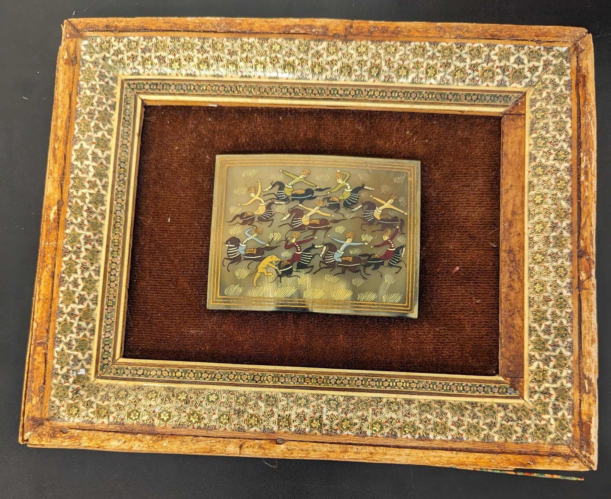 Antique Persian Marquetry Frame Horn Painting #1197 | Auctionninja.com