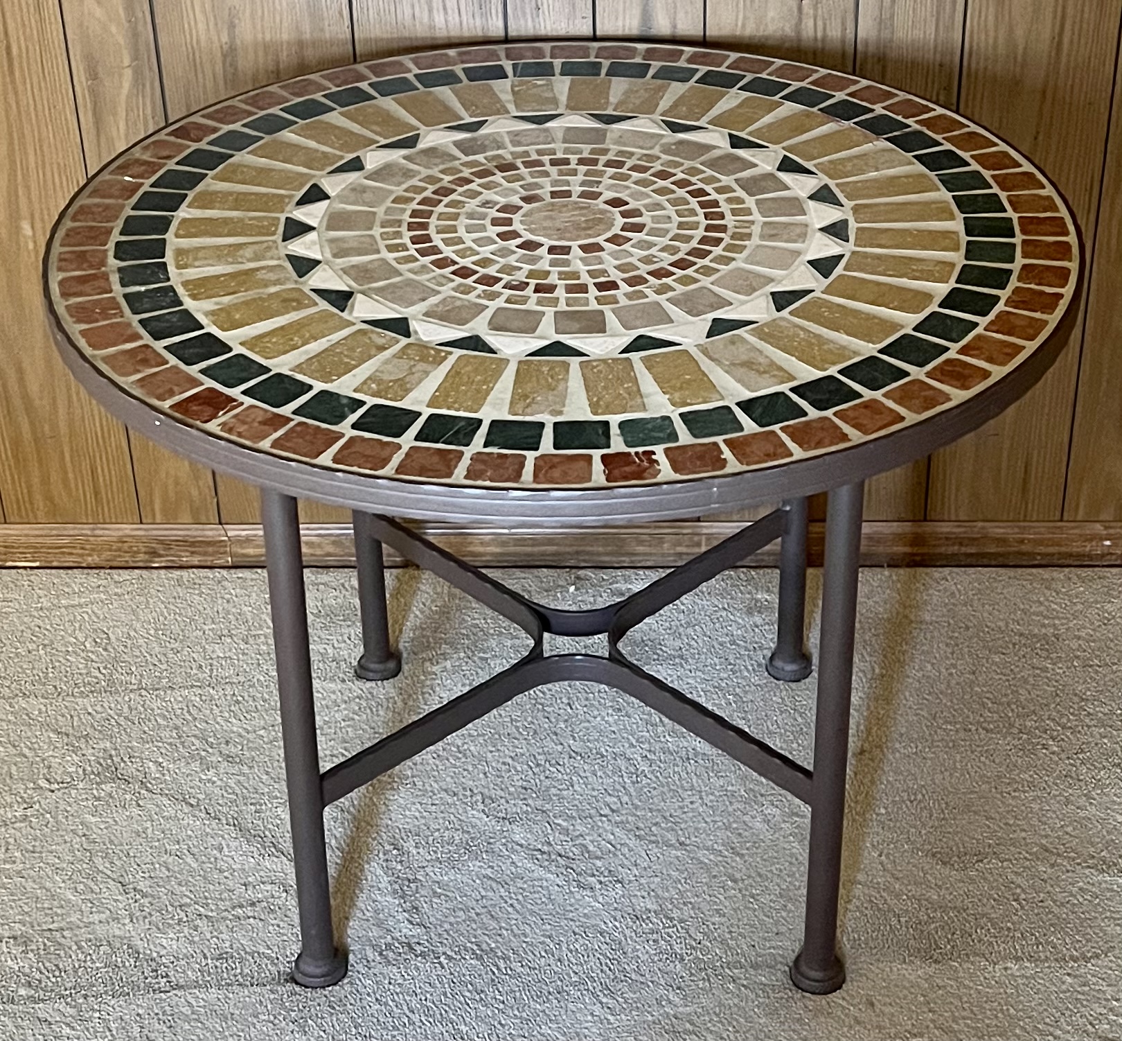 Colorful Mosaic Tile Top Round Table With Wrought Iron Base And Trim ...