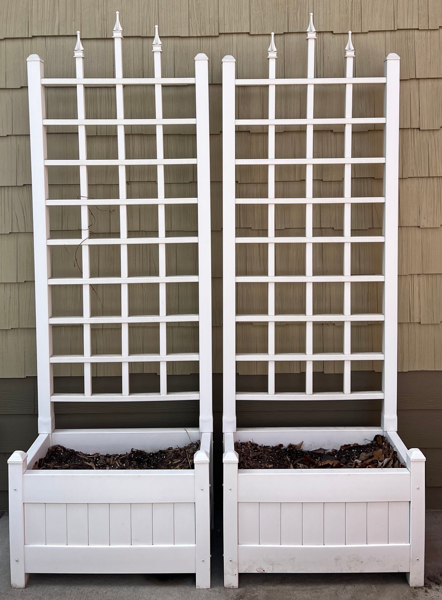 Pair Of 84 Inch White Vinyl Planters With Lattice Backs #26148 ...
