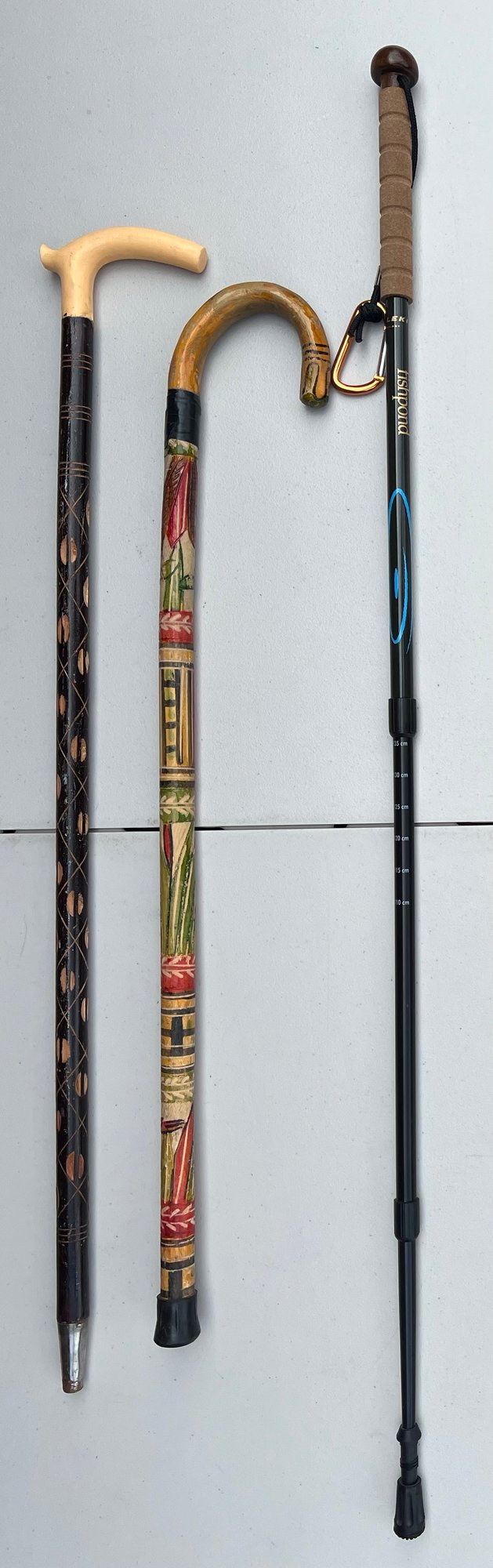 (2) Vintage Hand Carved And Painted Wooden Canes With Leki Fishpond ...