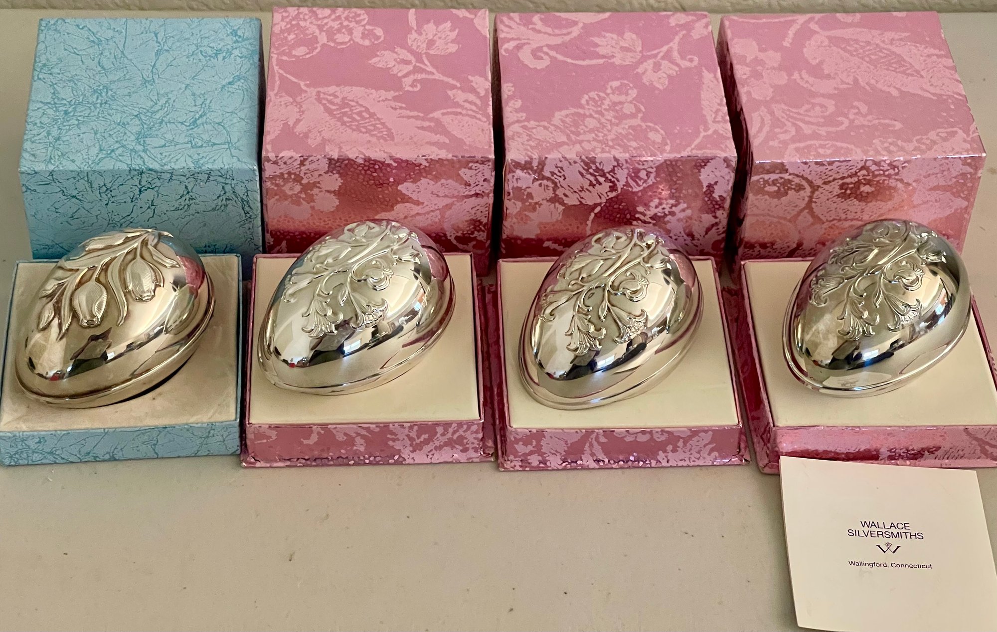 4 Wallace Silver Plate Lely Eggs In Original Boxes #39171 ...