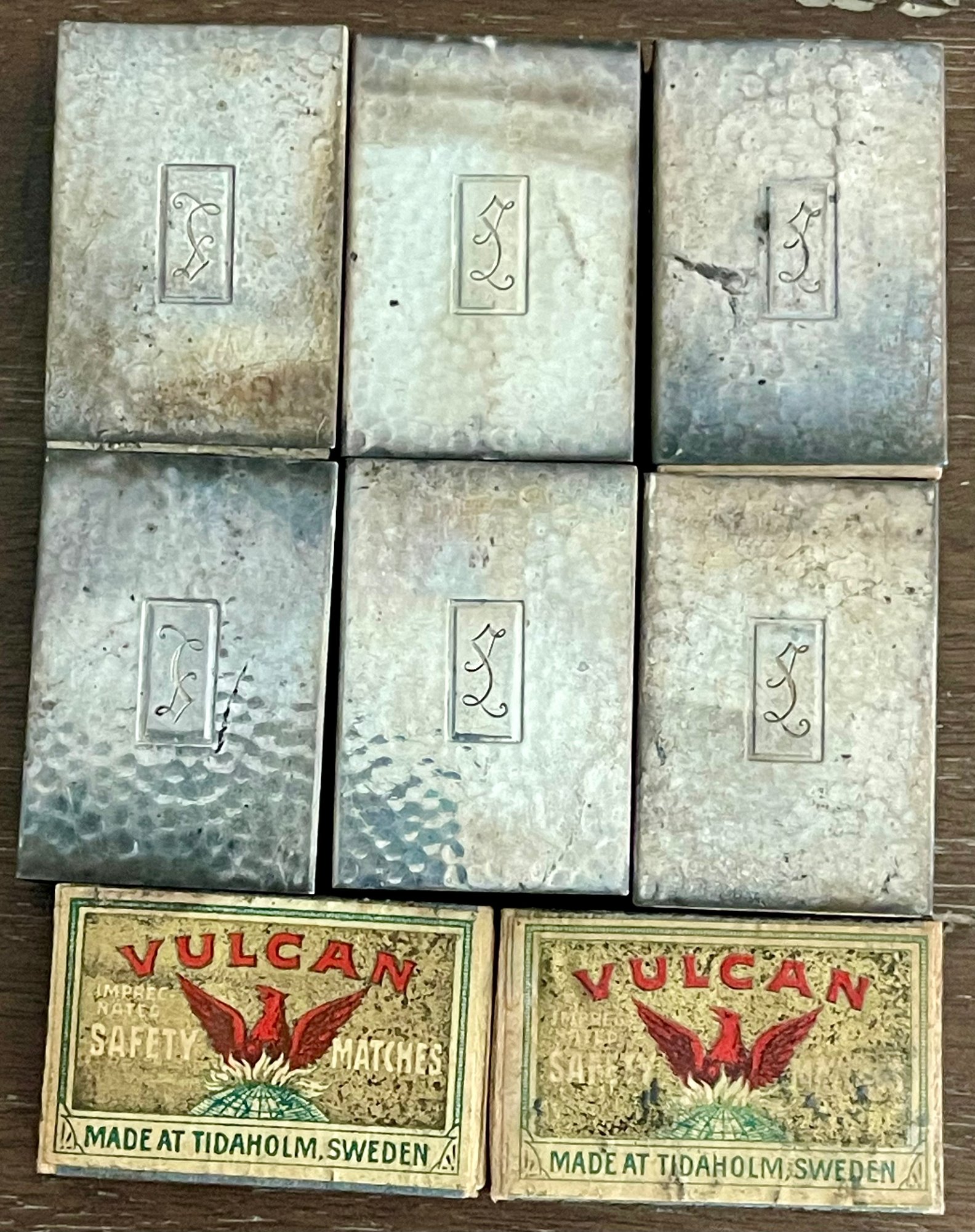 (6) Sterling Silver Initialed Match Book Boxes And (6) Vulcan Made In ...