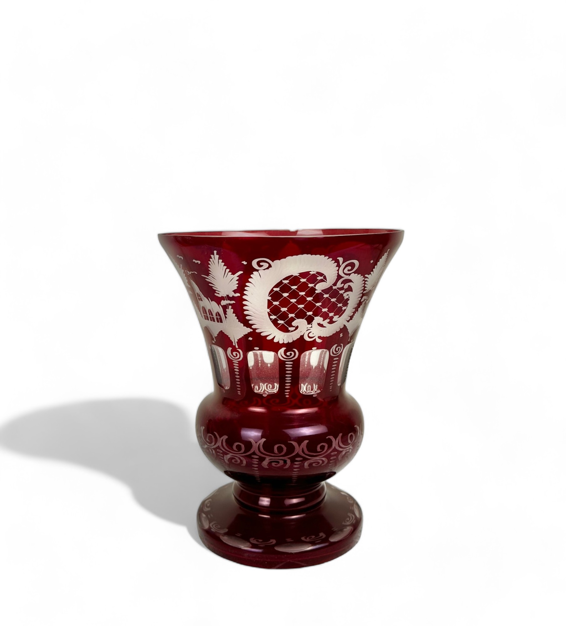 Large Moser Ruby Red Cut To Clear Etched Glass Vase #8298 ...