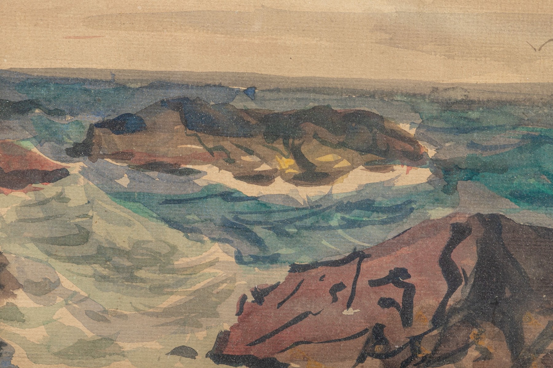 Vintage Abstract Shoreline Watercolor Painting With Inscription #239793 ...