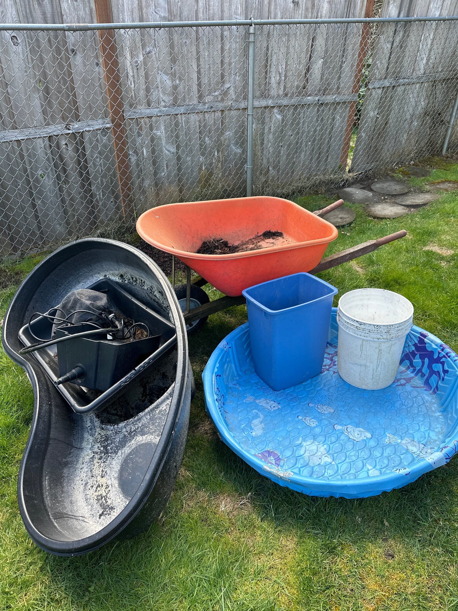 Wheel Barrow, Kiddy Pool, Water Pond With Pump #6553 | Auctionninja.com