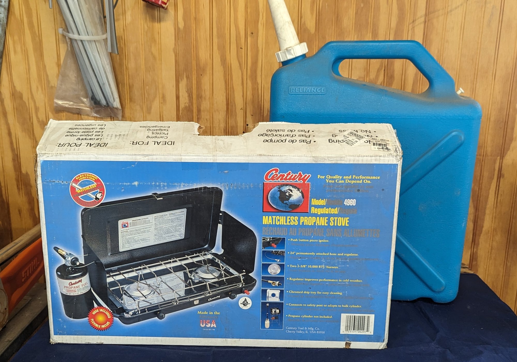 New In Box Century Matchless Propane Stove W Reliance 6 Gallon Plastic ...
