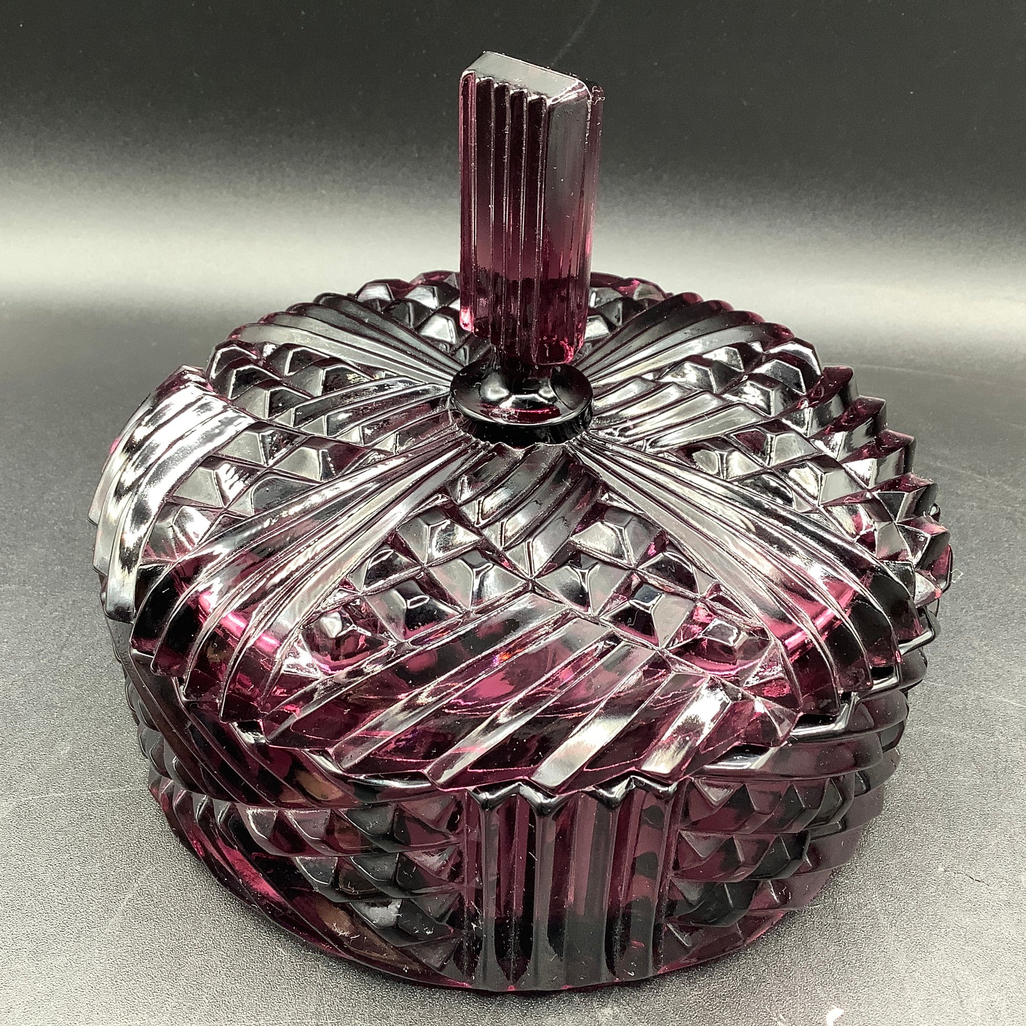 Amethyst Color Cut Glass Divided Candy Dish With Lid #4095 ...