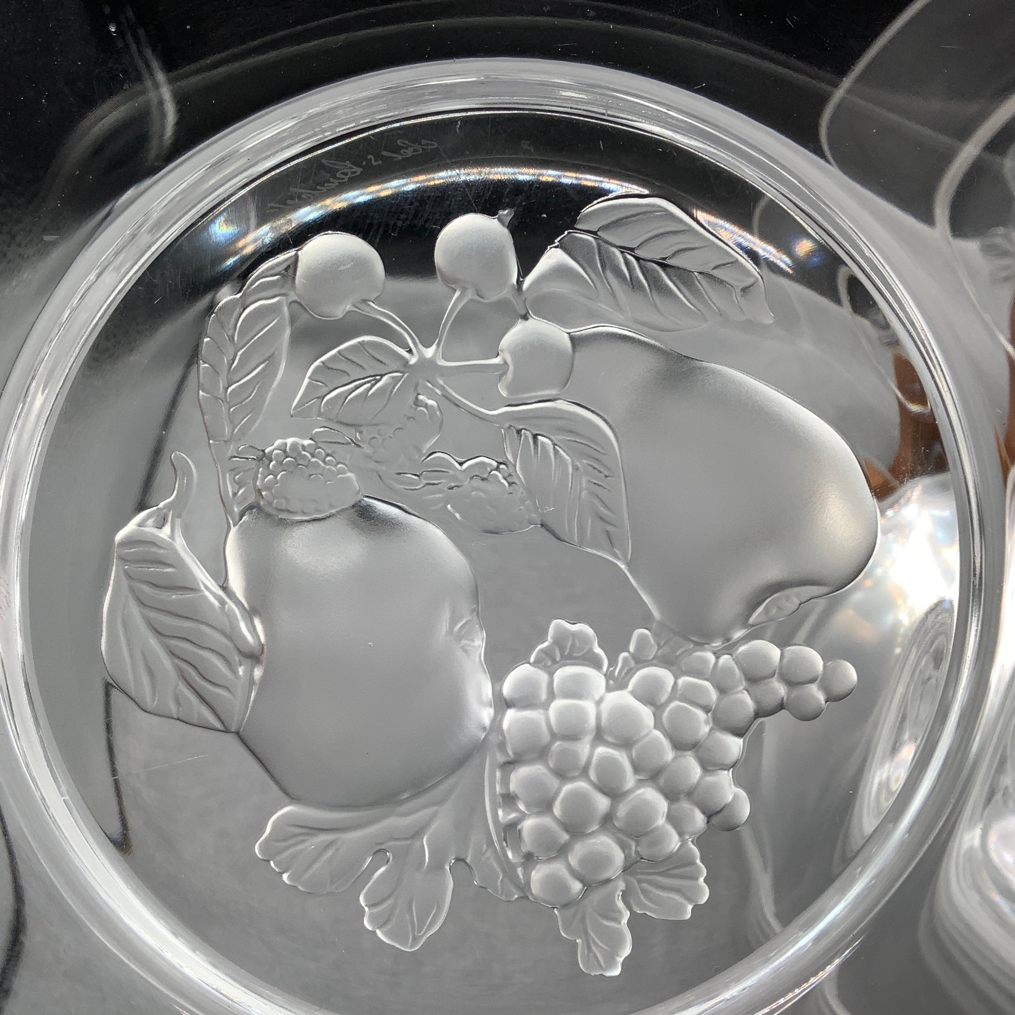 6 Val St.Lambert Belgium Crystal Plates With Satin Frosted Fruit Design ...