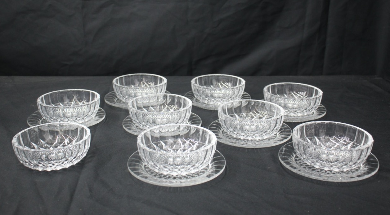 Set Of 8 Val St Lambert Imperial Pattern Cut Crystal Bowls With Saucers ...