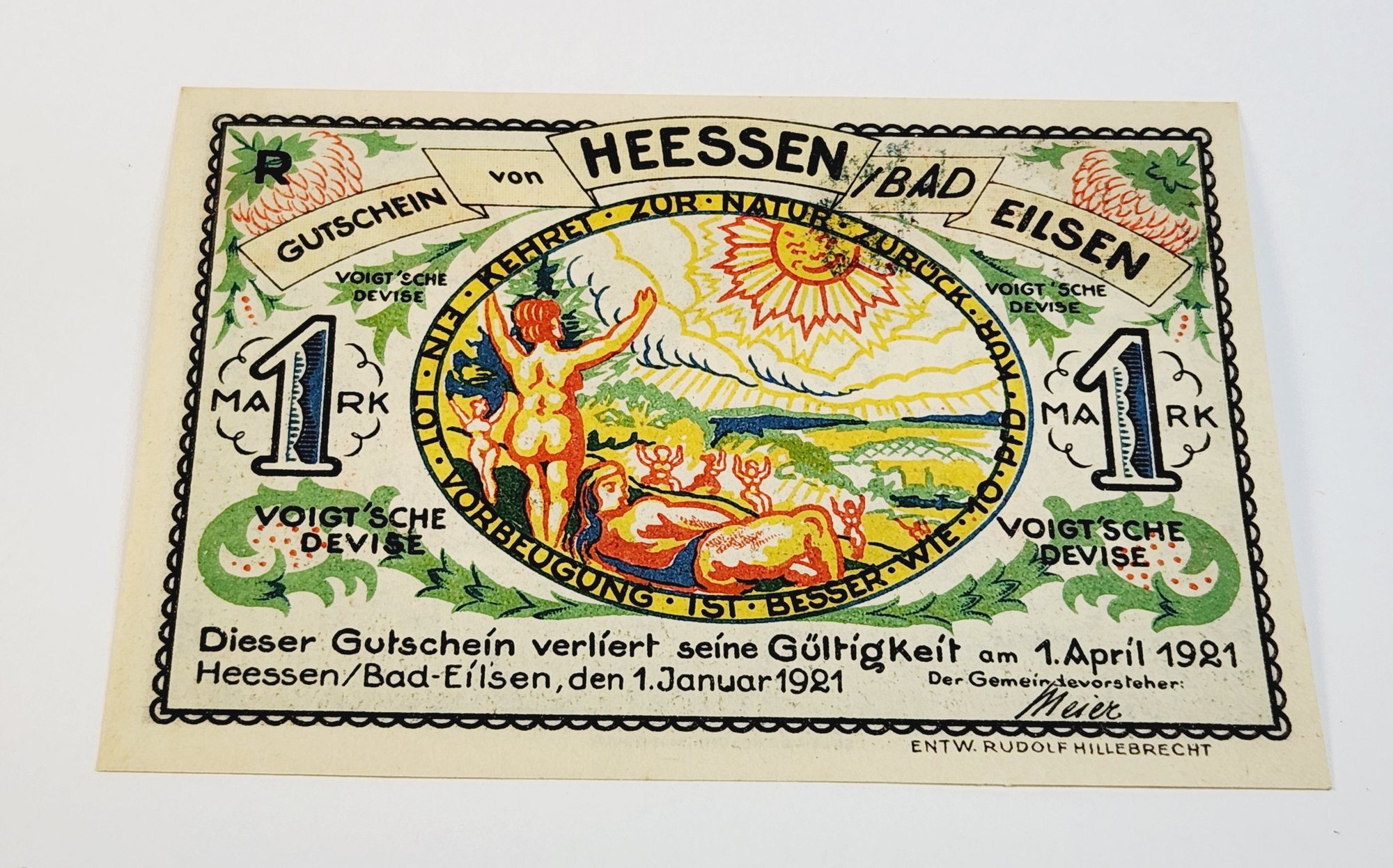 ANTIQUE....1920s 1 Mark Bank Note Station Voigt Notgeld German For ...