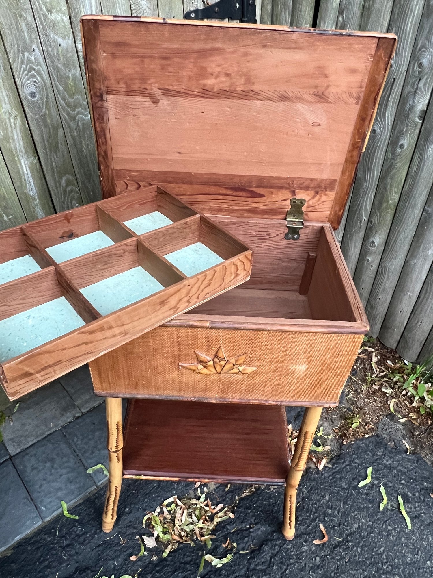 Antique Bamboo Sewing Box Table #1559714 | Auctionninja.com