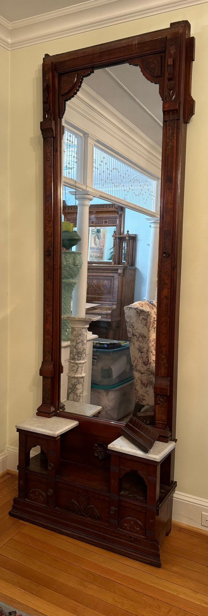 Antique Victoria, Mansion Tall Hall Mirror With Marble Top Shelves ...