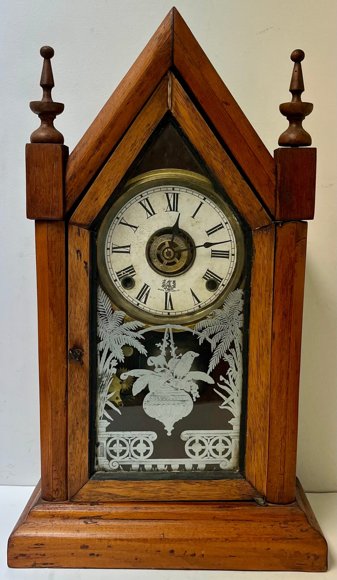 Antique Gothic Steeple Mantle Clock - Wooden Case - Unmarked Movement ...