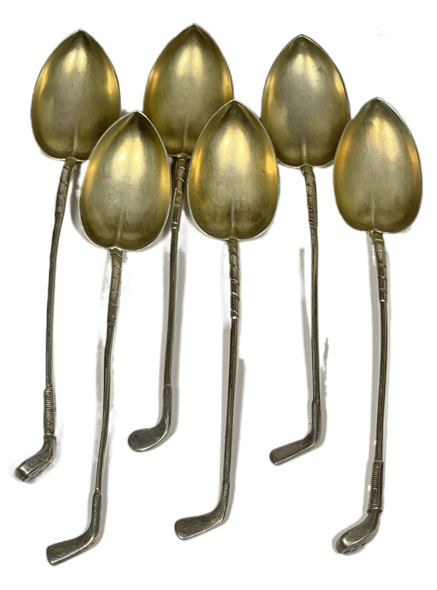 Six Antique Sterling Silver Golf Club Demitasse Spoons Drivers, Irons ...