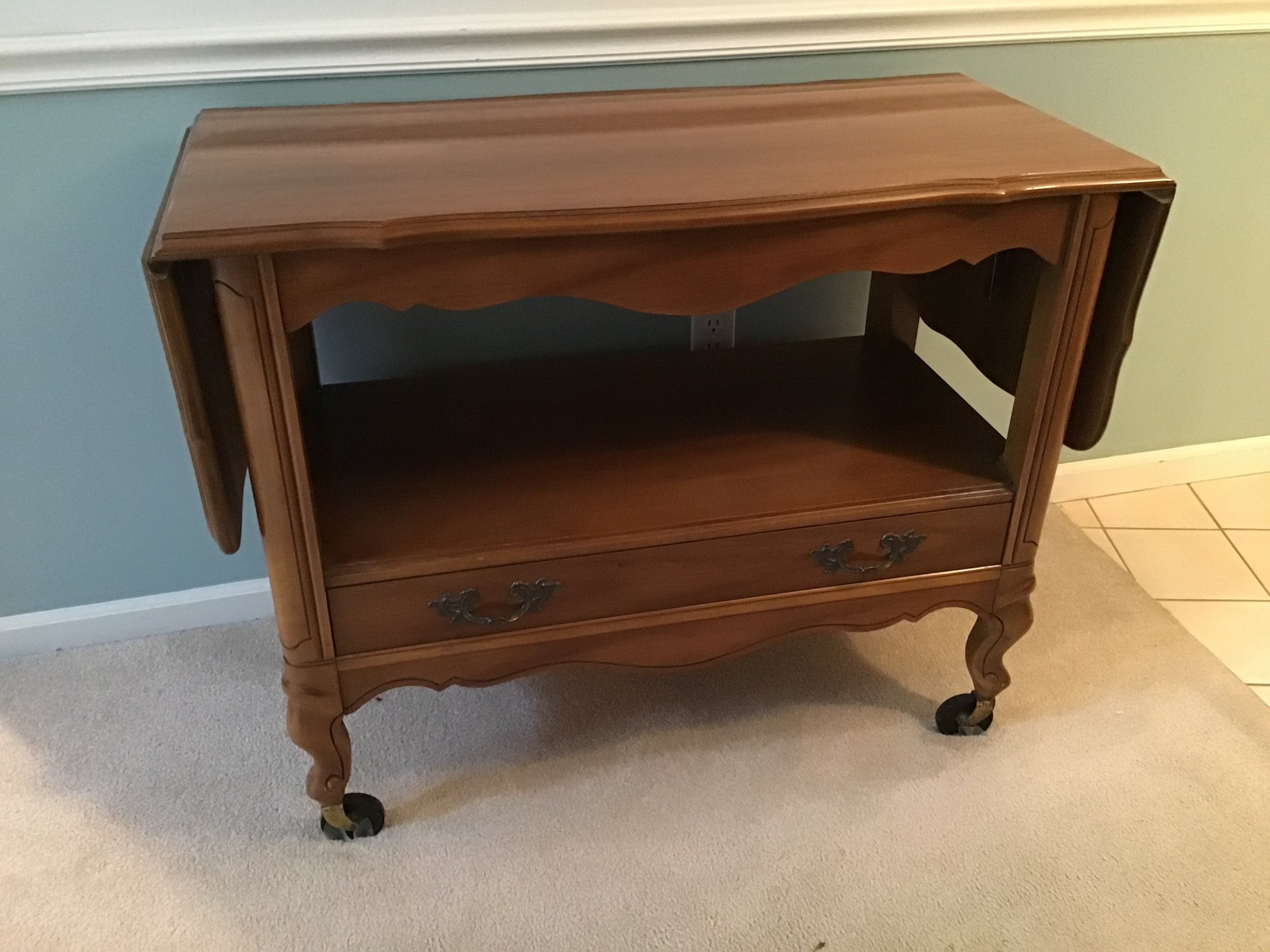 1950's French Provincial Server Drop Leaf On Wheels #1559250 ...