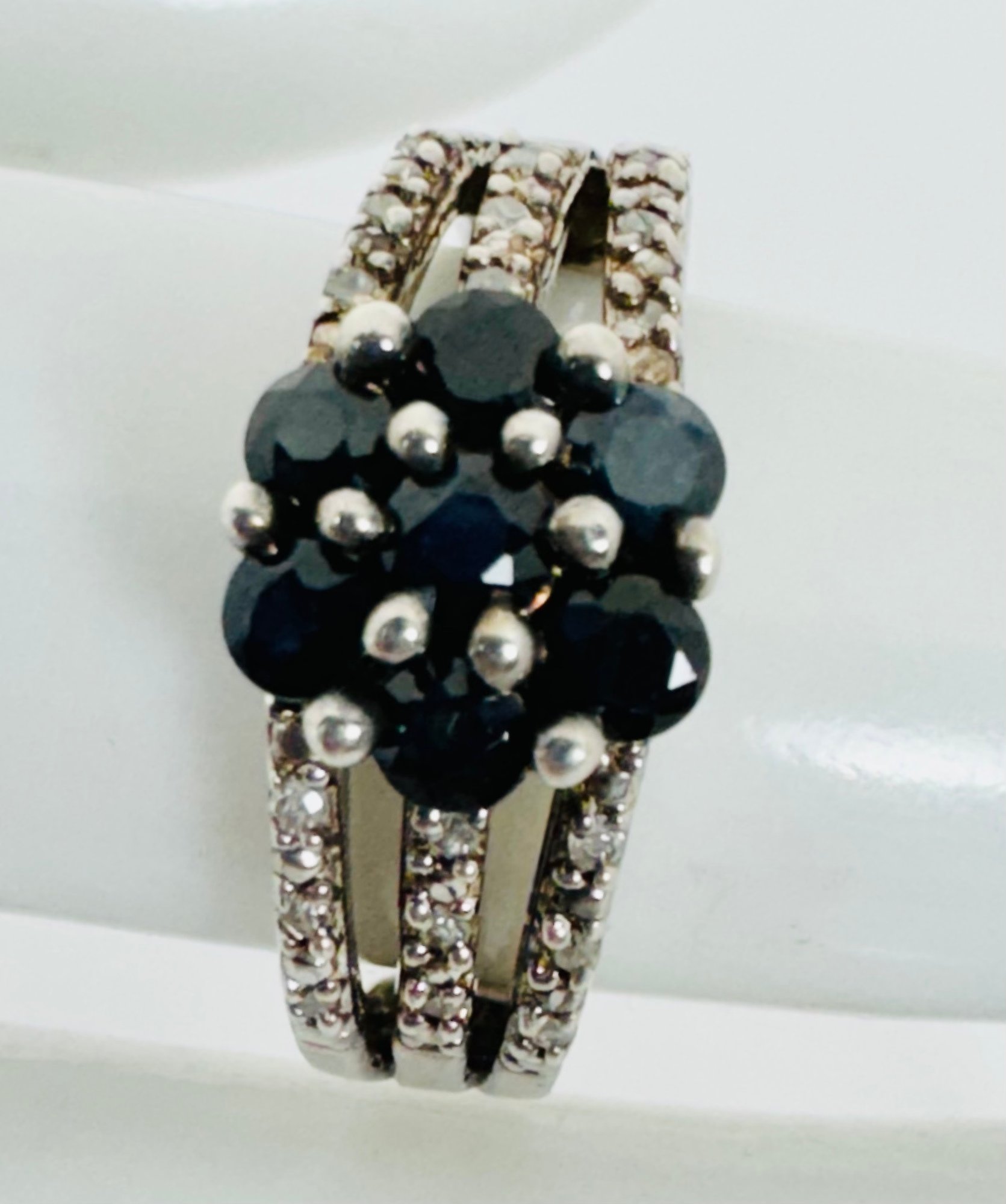 BEAUTIFUL STERLING SILVER BLUE SAPPHIRE AND DIAMOND RING #1902537 ...