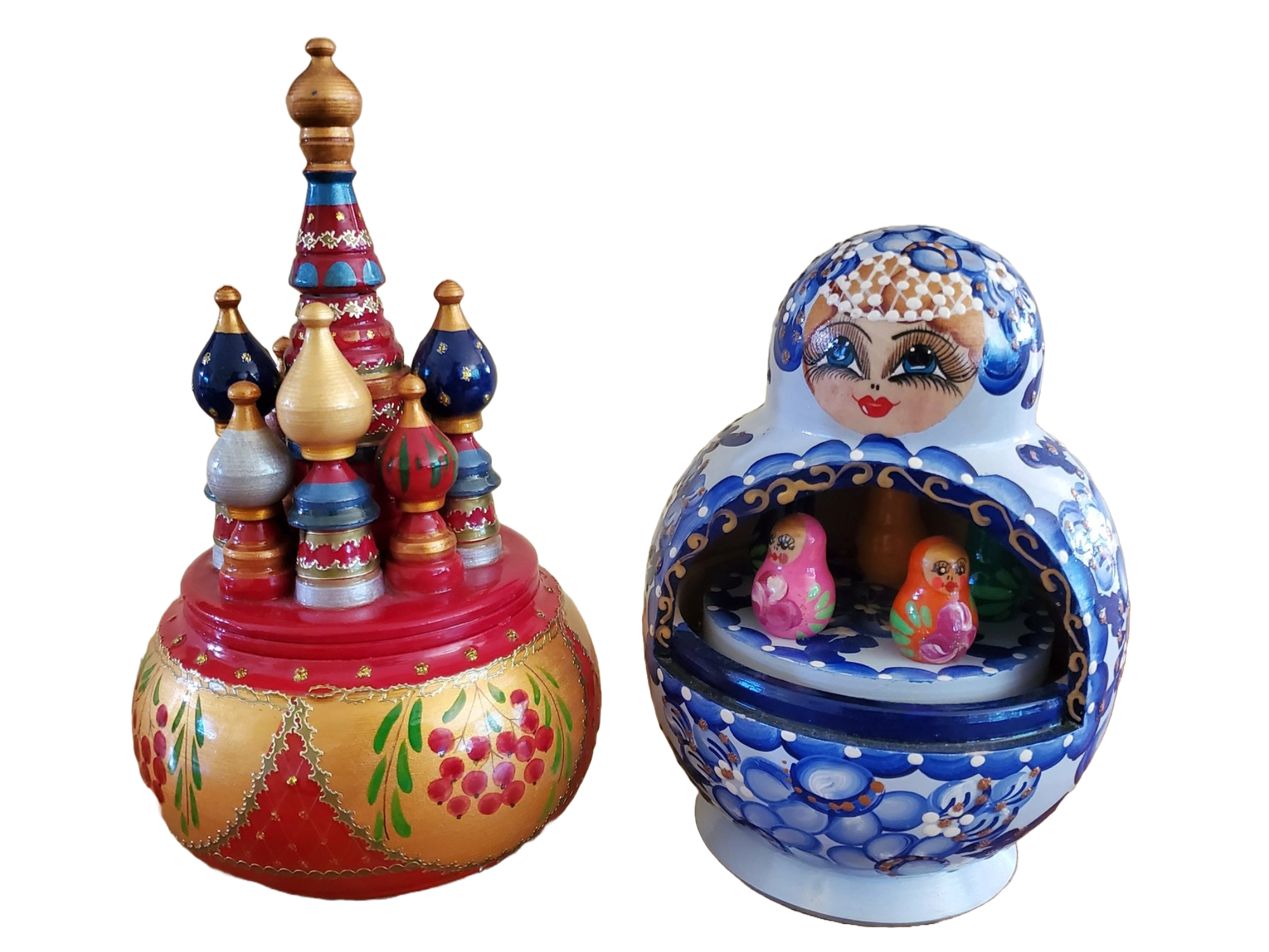 Two Wood Hand Painted Russian Music Boxes - St Basil's Cathedral ...