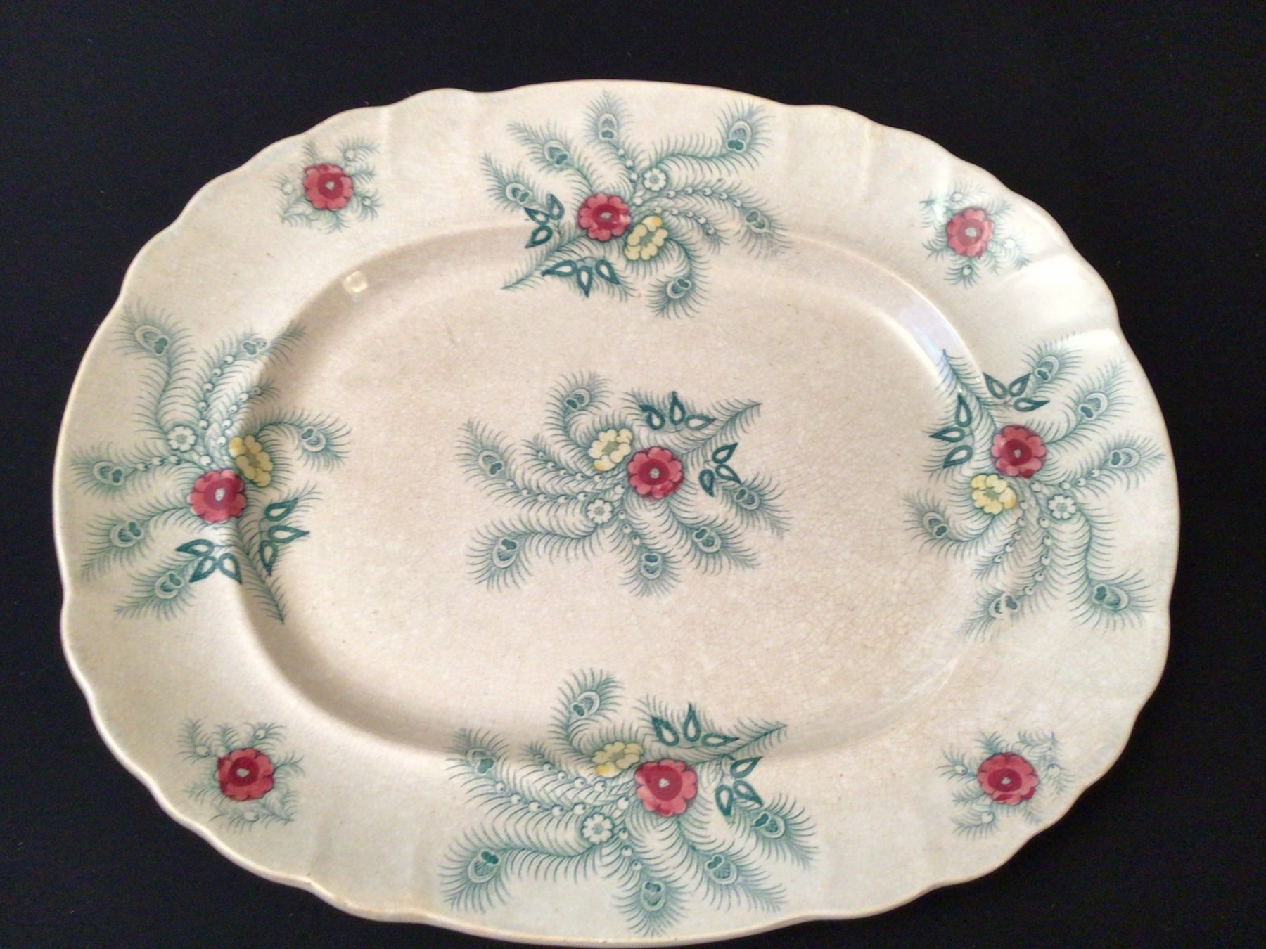 Antique Wood & Challinor Green Feather Transferware Platter First Half ...