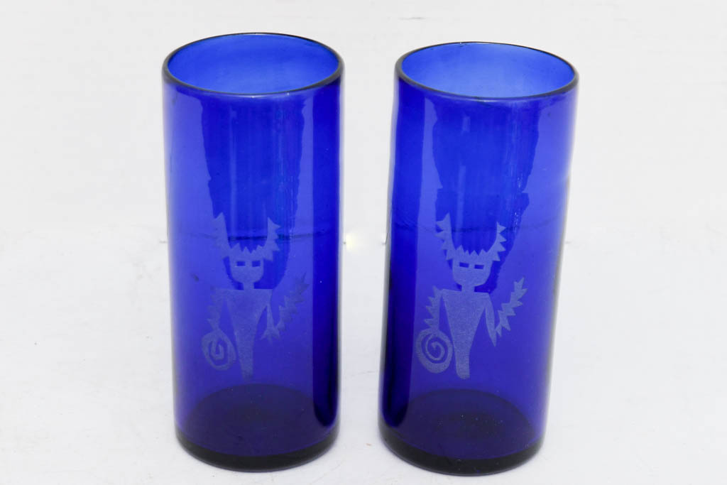 Kate Errett Hand Blown Signed Anasazi Cobalt Blue Glasses #20127 ...