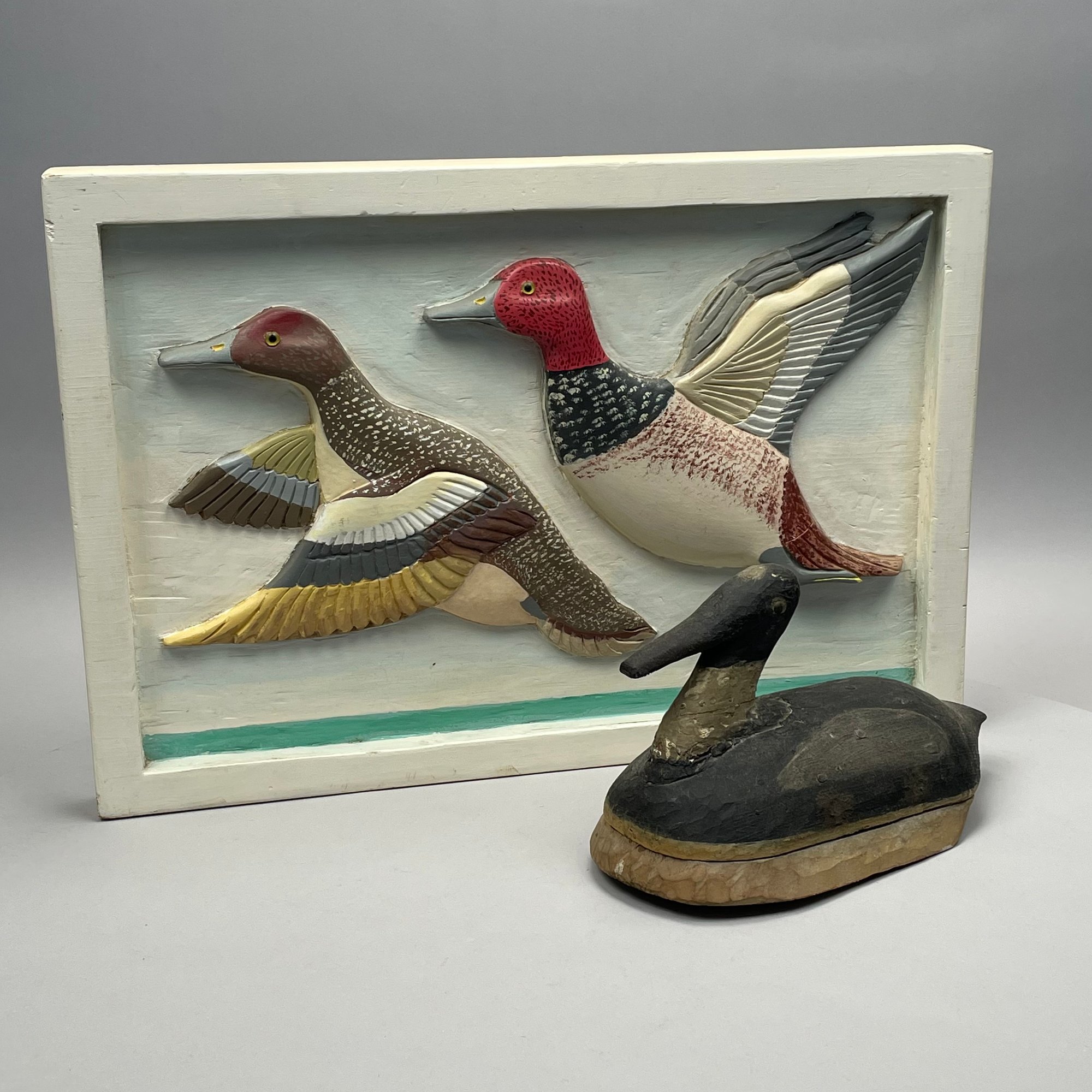 Carved Duck Plaque, E.F. Eldredge,and A Duck Decoy #2968 | Auctionninja.com