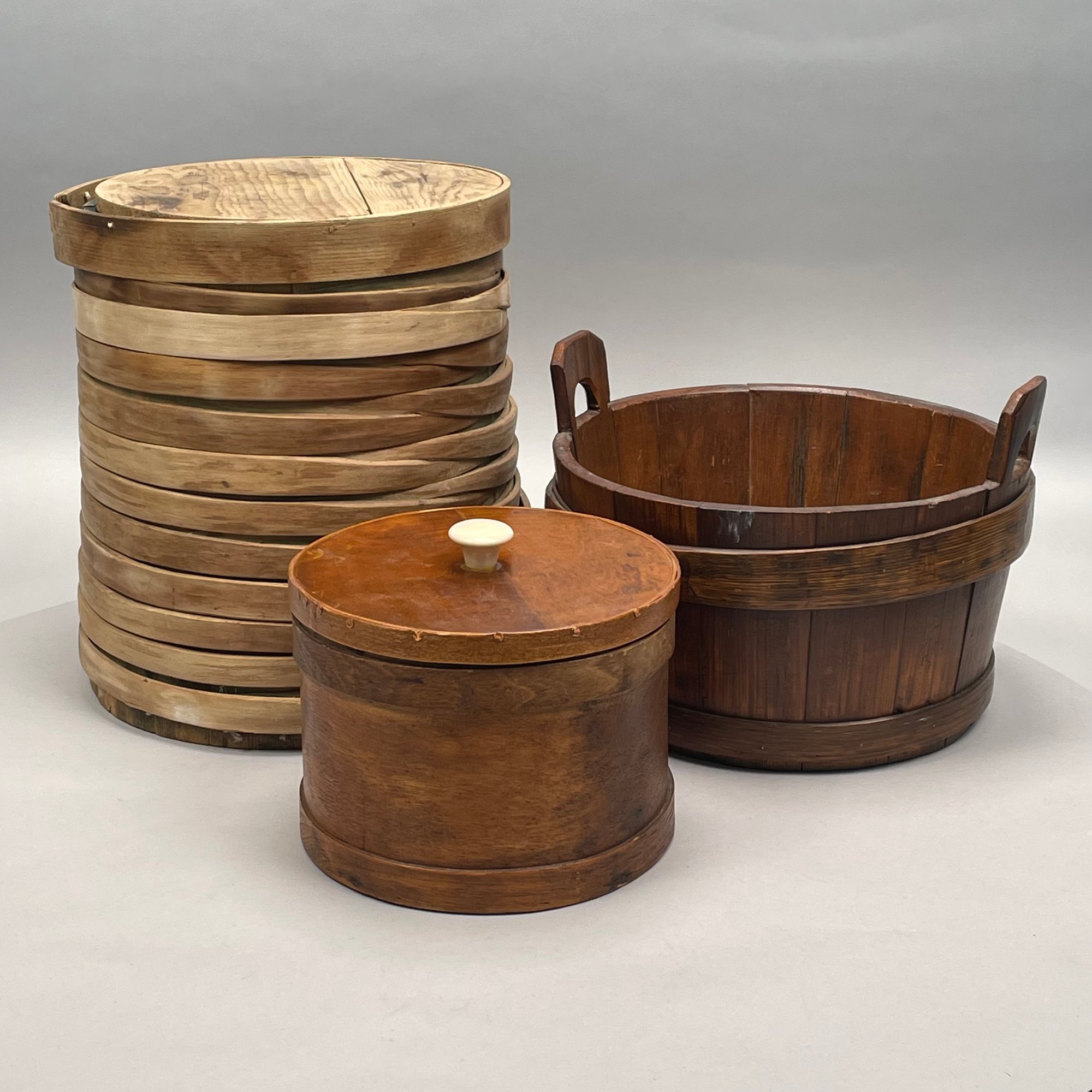 Primitive Wood Bucket, Circular Box & Cover & Firkin #2988 ...