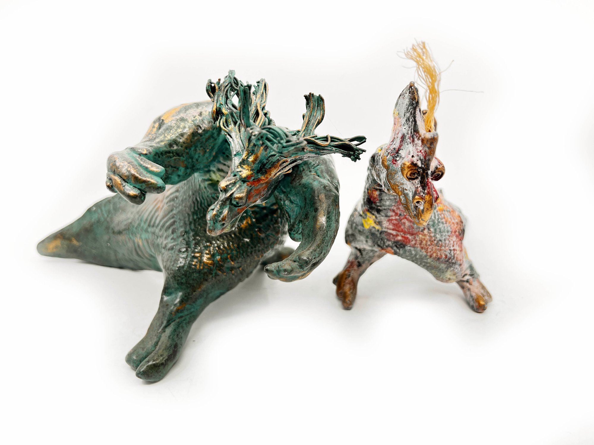 (A-3-6) WHIMSICAL PAIR OF HAND MADE CERAMIC DINOSAURS -BY JOHN FINK ...
