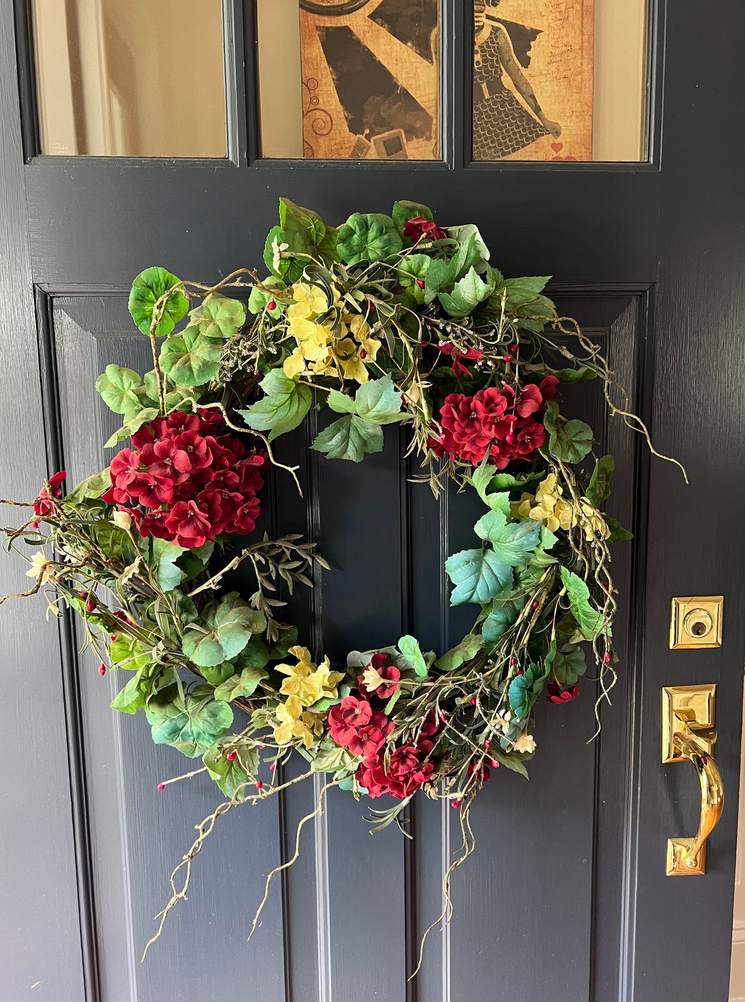 (A-95) SEASONAL 20" WREATH FROM THE WREATH DEPO, RED HYDRANGEA & IVY ...