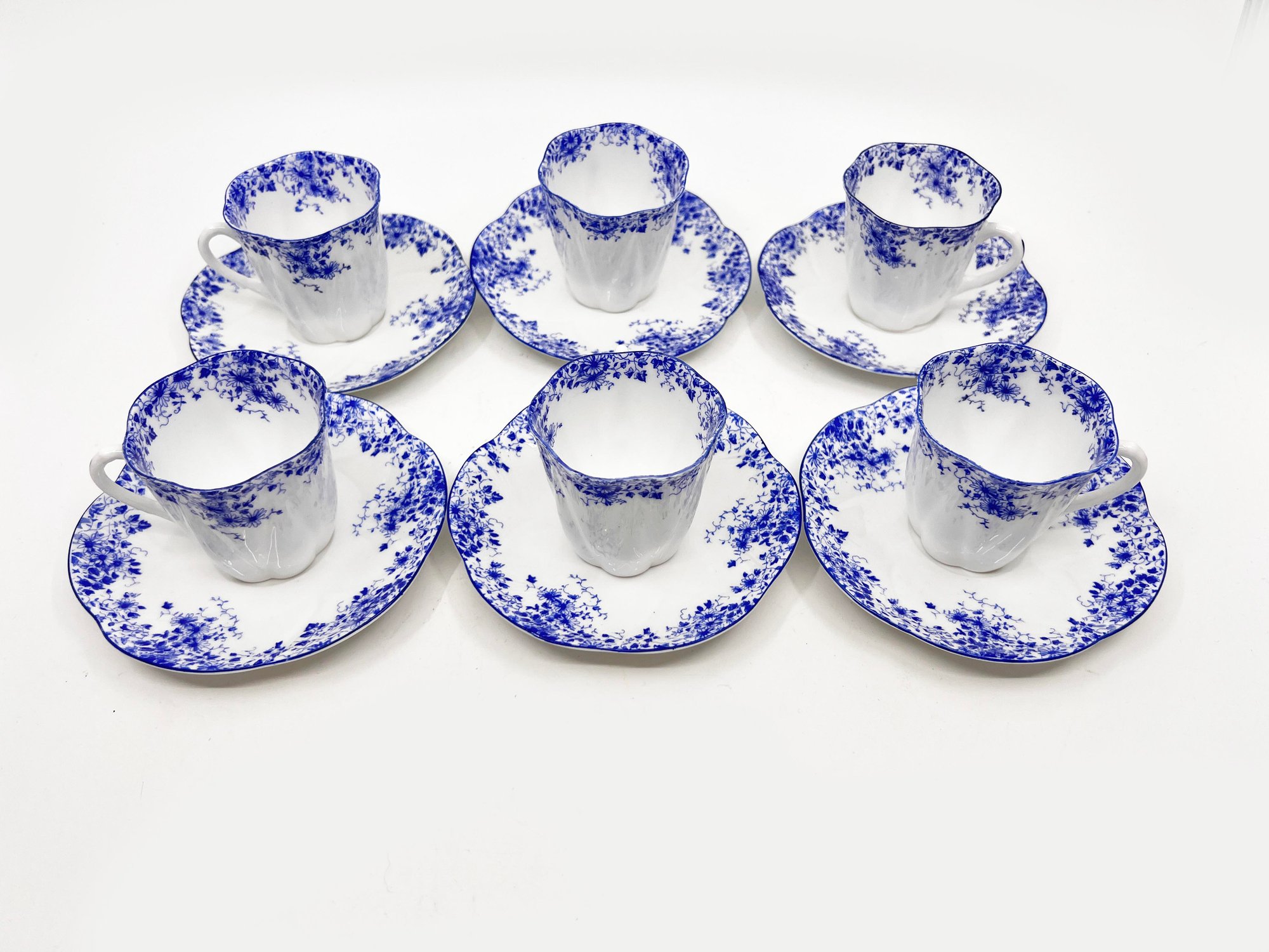 (A-12) ANTIQUE SET OF SIX SHELLY, ENGLAND "DAINTY BLUE" DEMITASSE CUPS ...