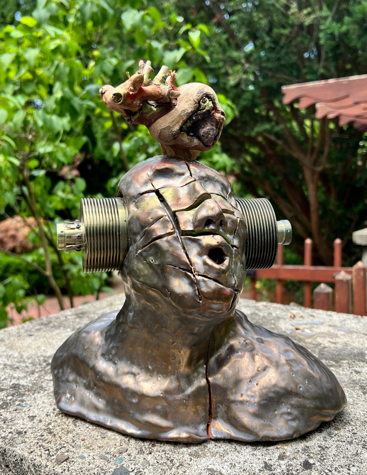 (A99-4) STEAMPUNK MIXED MEDIA ART POTTERY SCULPTURE BY JOHN FINK - BUST ...