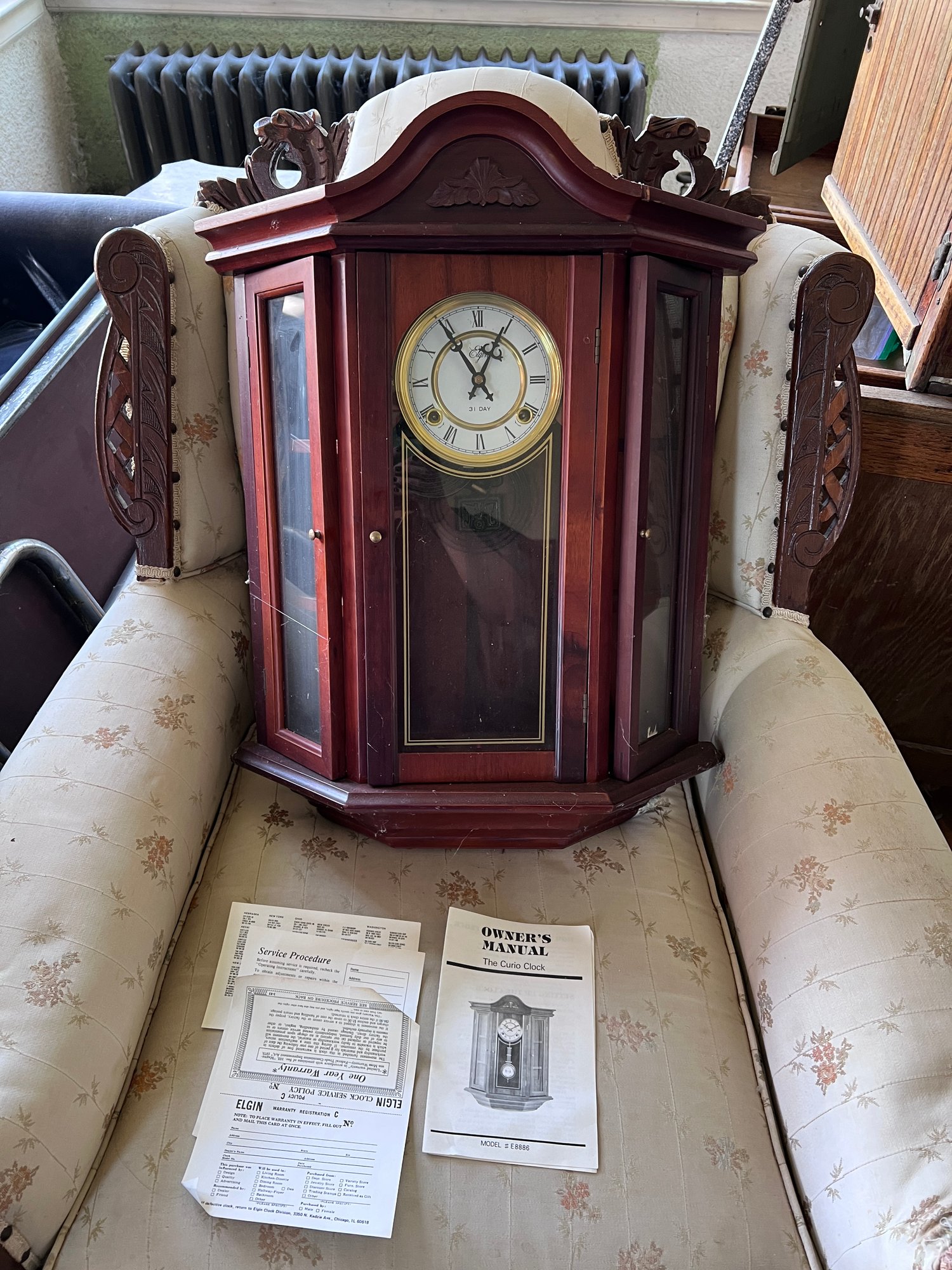 (LR) ELGIN 31 DAY CURIO WALL CLOCK MODEL No.E8886 - NEVER USED BUT ...