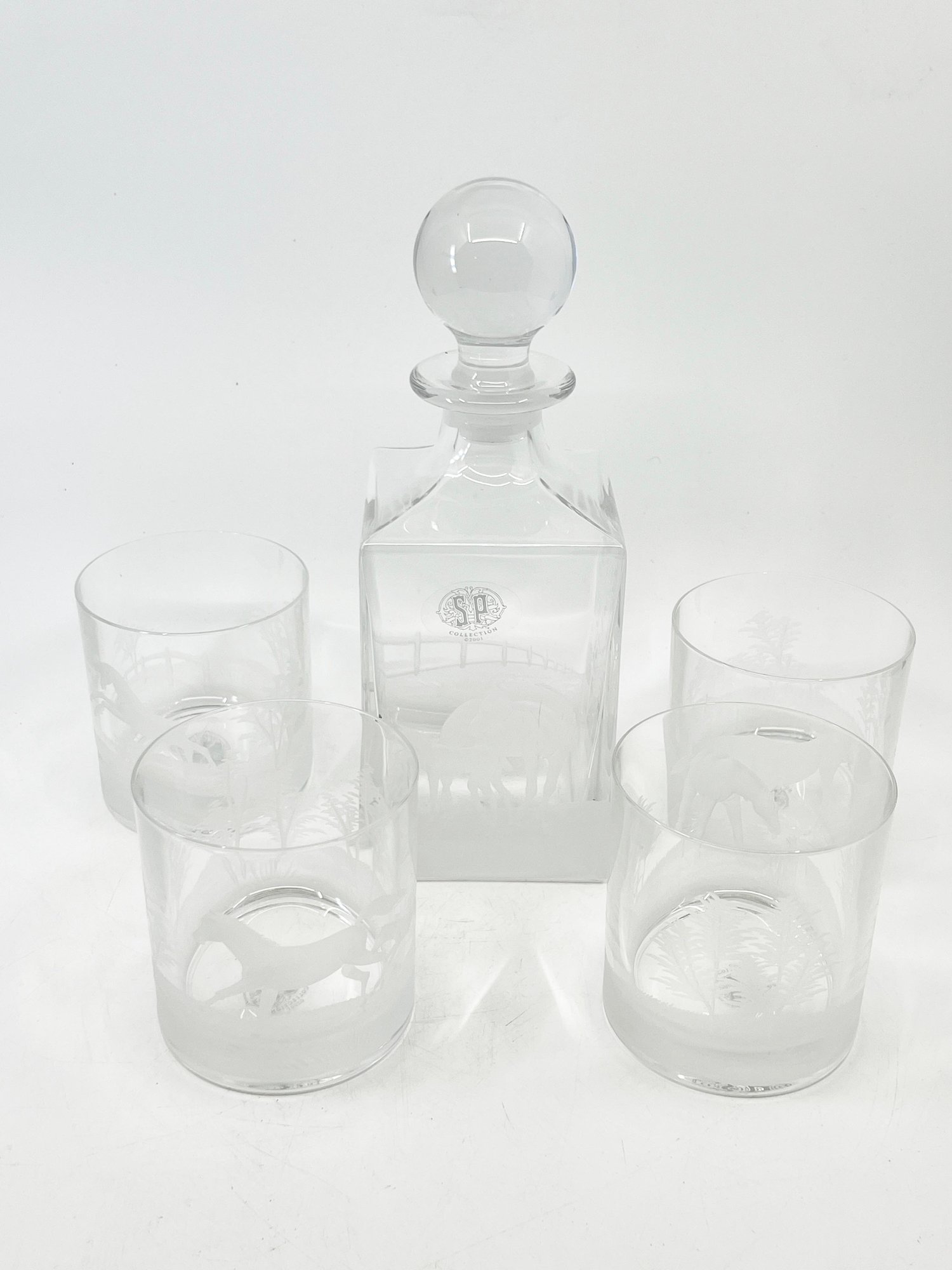 (BAS-14) VINTAGE 2001-"SP" COLLECTION MATCHING DECANTER AND 4 DRINKING ...