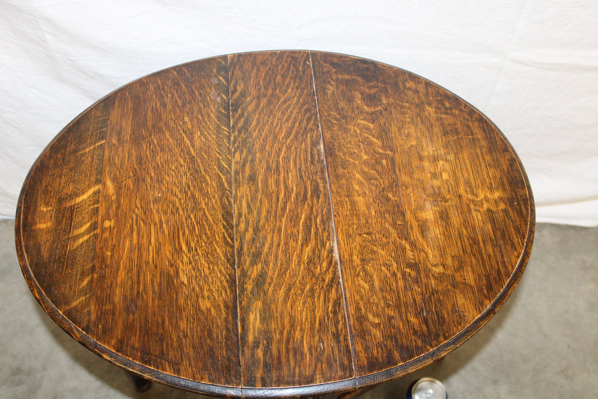 Antique Small Round Quartersawn Oak Gate Leg Table, 24x19x20"H Opened ...