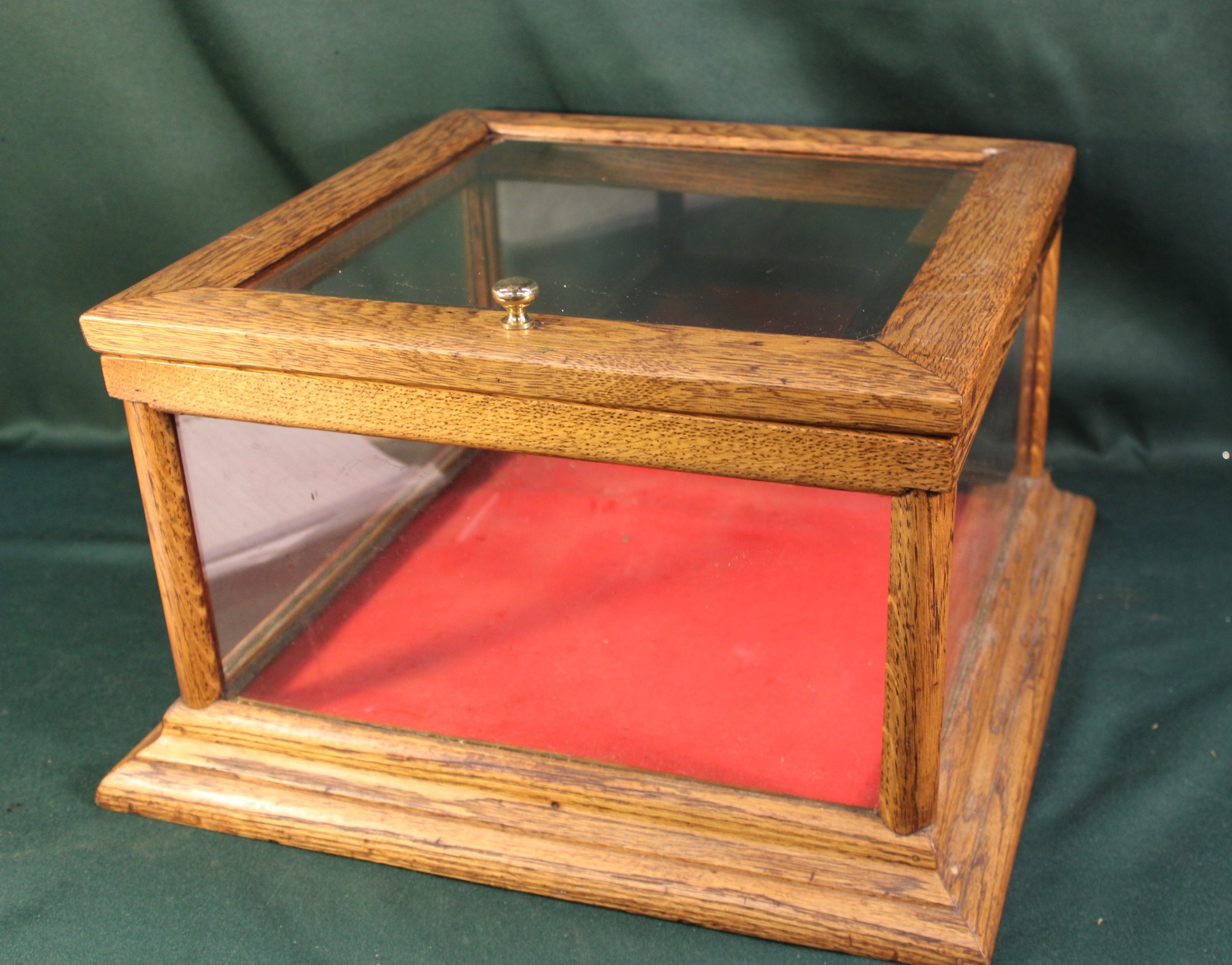 Antique Oak & Glass Showcase With Beveled Glass Top, 16.5x16.5x9.5"H ...