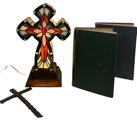 Iron Cross 7.5x4.5, Stained Glass Cross Light (working) 12x8, 2 ...