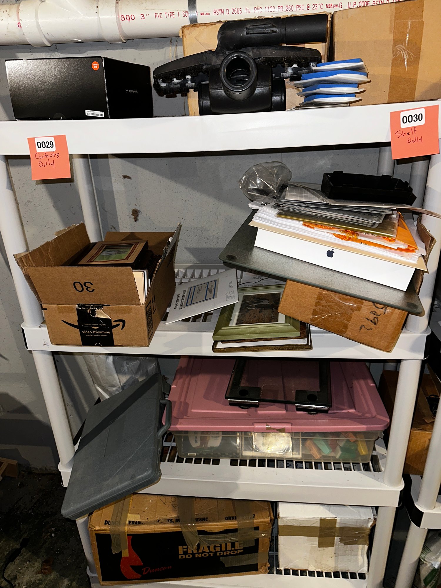 029 - MISC ITEMS ON SHELVING - (SHELF NOT INCLUDED) #20665 ...