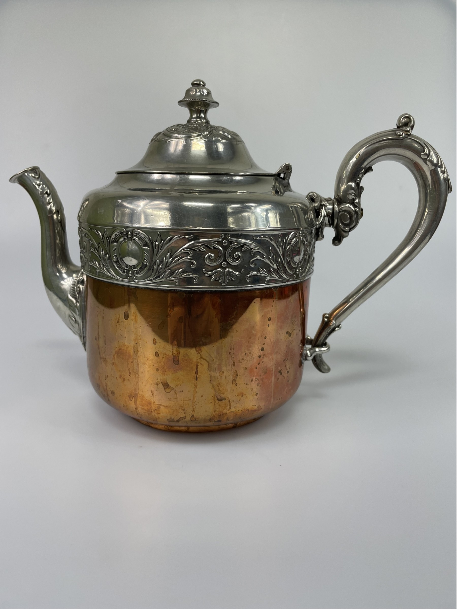 Antique Copper & Silver Tea Pot #9776 | Auctionninja.com