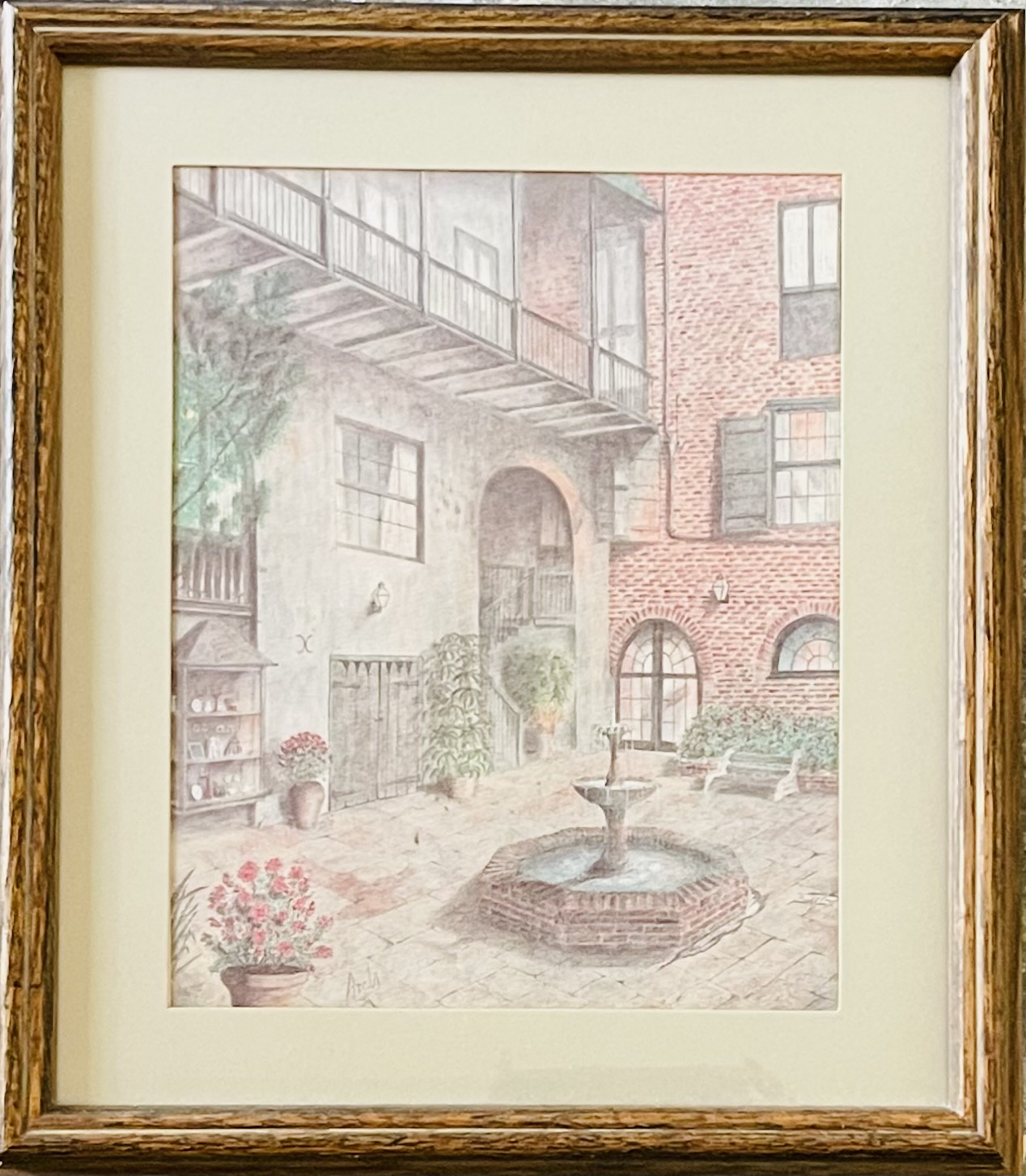 Archie Boyd Bosque Courtyard Framed Etching #173064 | Auctionninja.com
