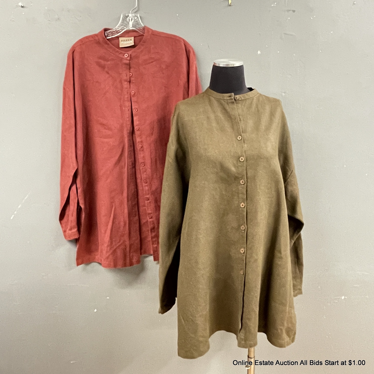 2 Eileen Fisher Vintage Mandarin Collar Linen Button Down Tunics #26638 ...