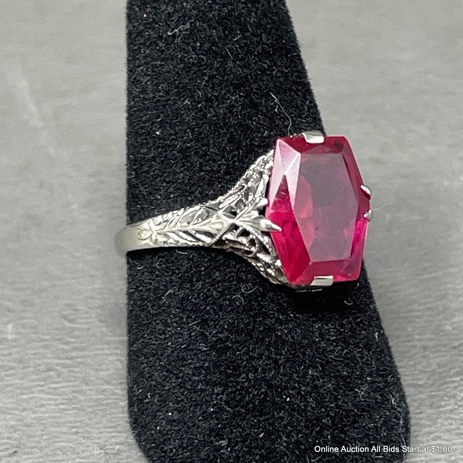 14k White Gold Filigree Prong-Set Ruby Size 5 Ring 2 Grams #13807 ...