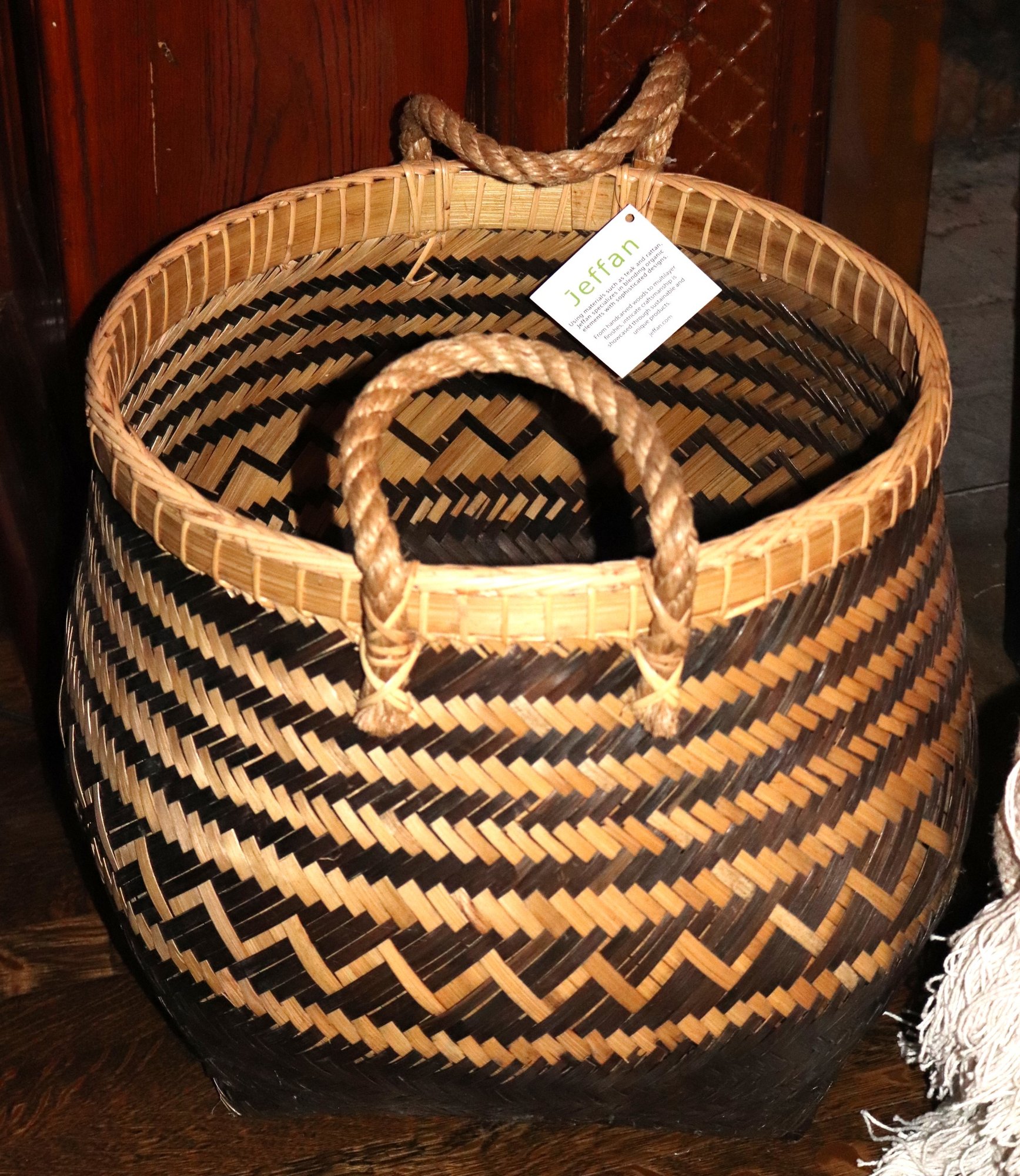Two Ethnic Style Baskets With Woven Rattan Basket & Woven Fabric Basket ...
