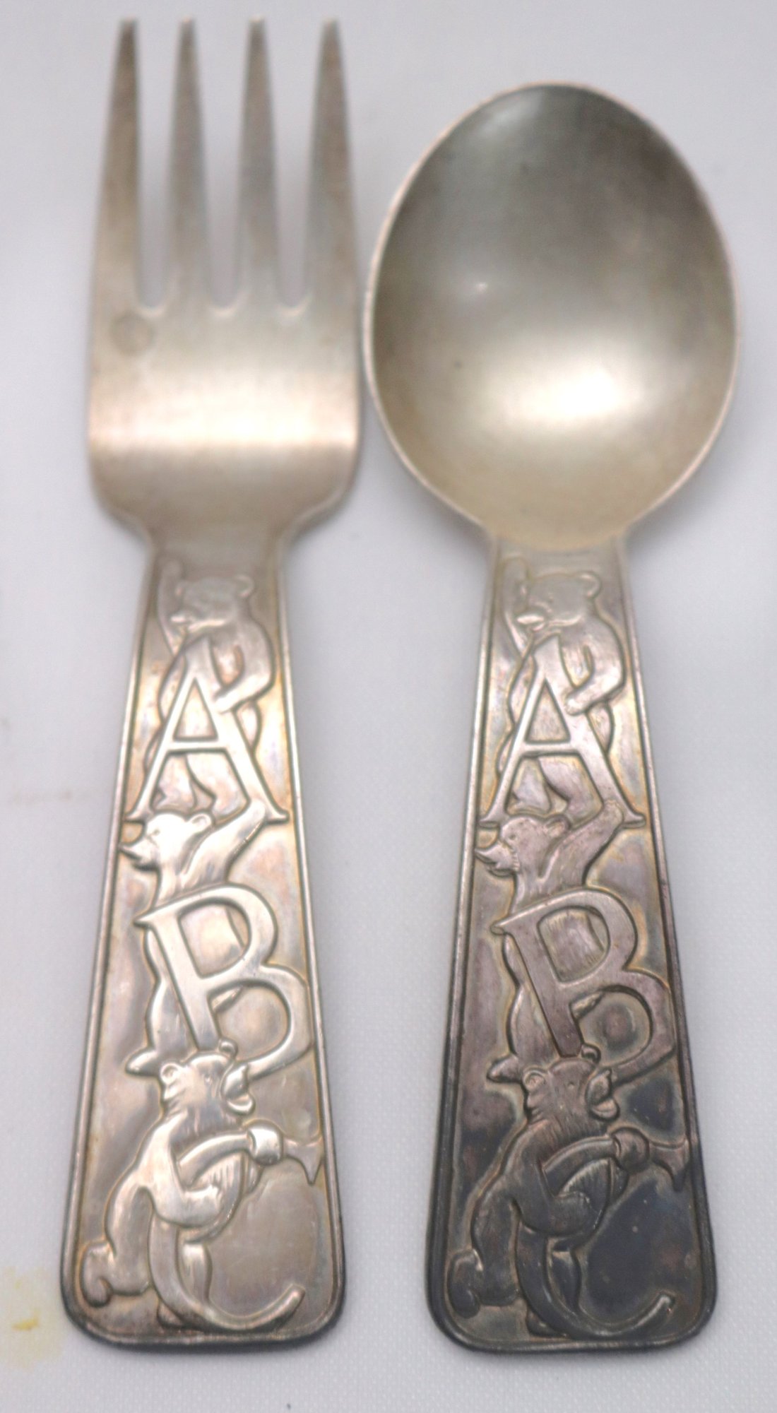 Tiffany & Co. Sterling Silver Baby Spoon &fork With Teddy Bear & ABC ...