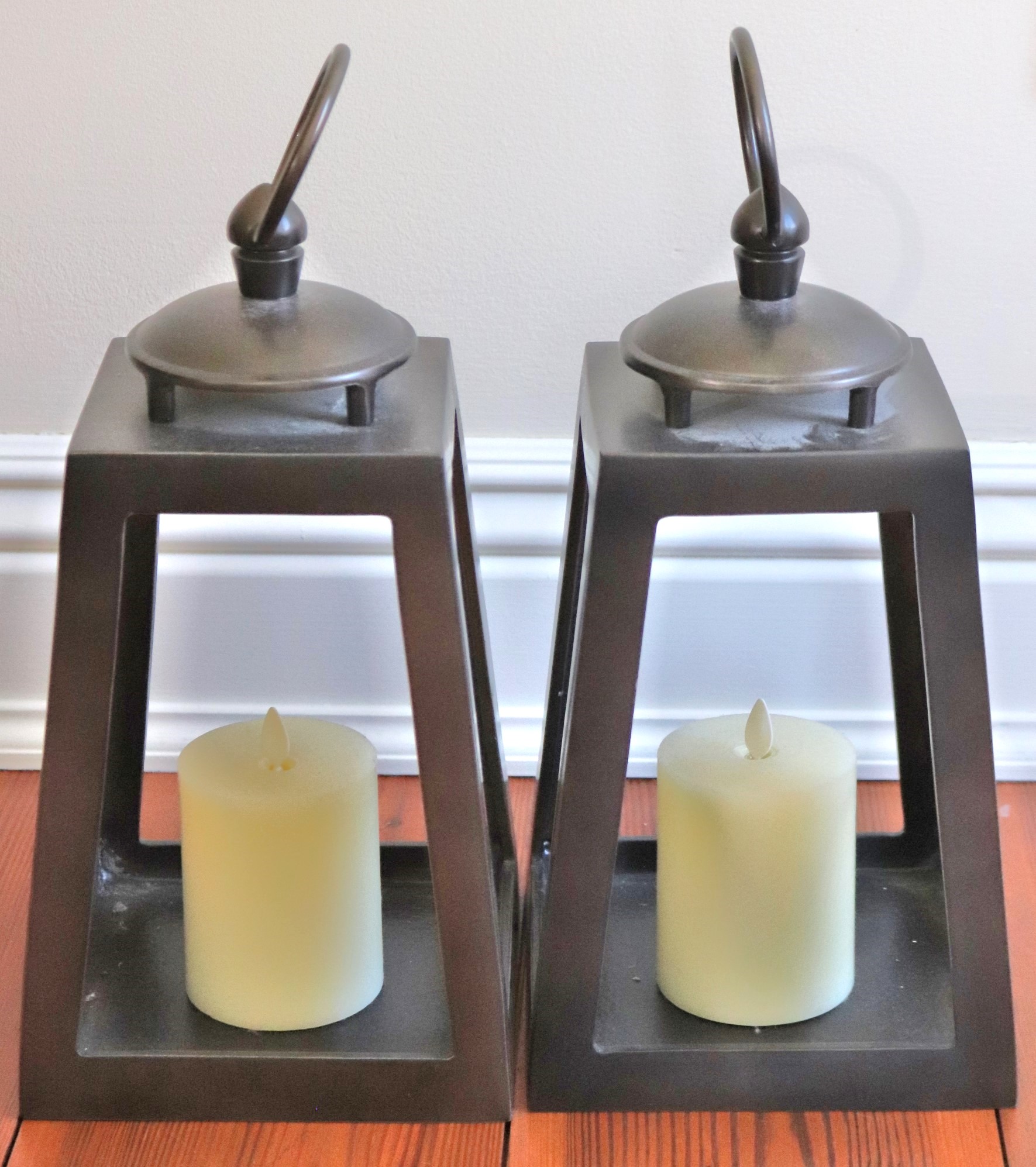 Pair Of Small Heavyweight Metal Lanterns In A Trapezoid Shape With ...