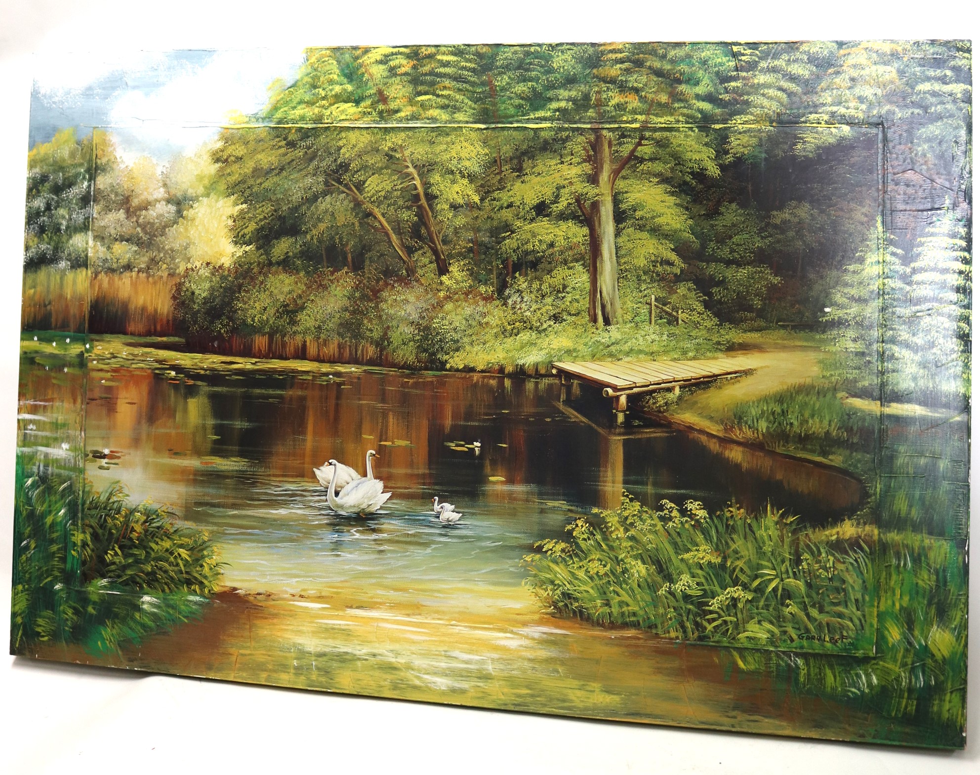 Unique Landscape Painting With Painted Frame Signed Gary Leef #31769 ...