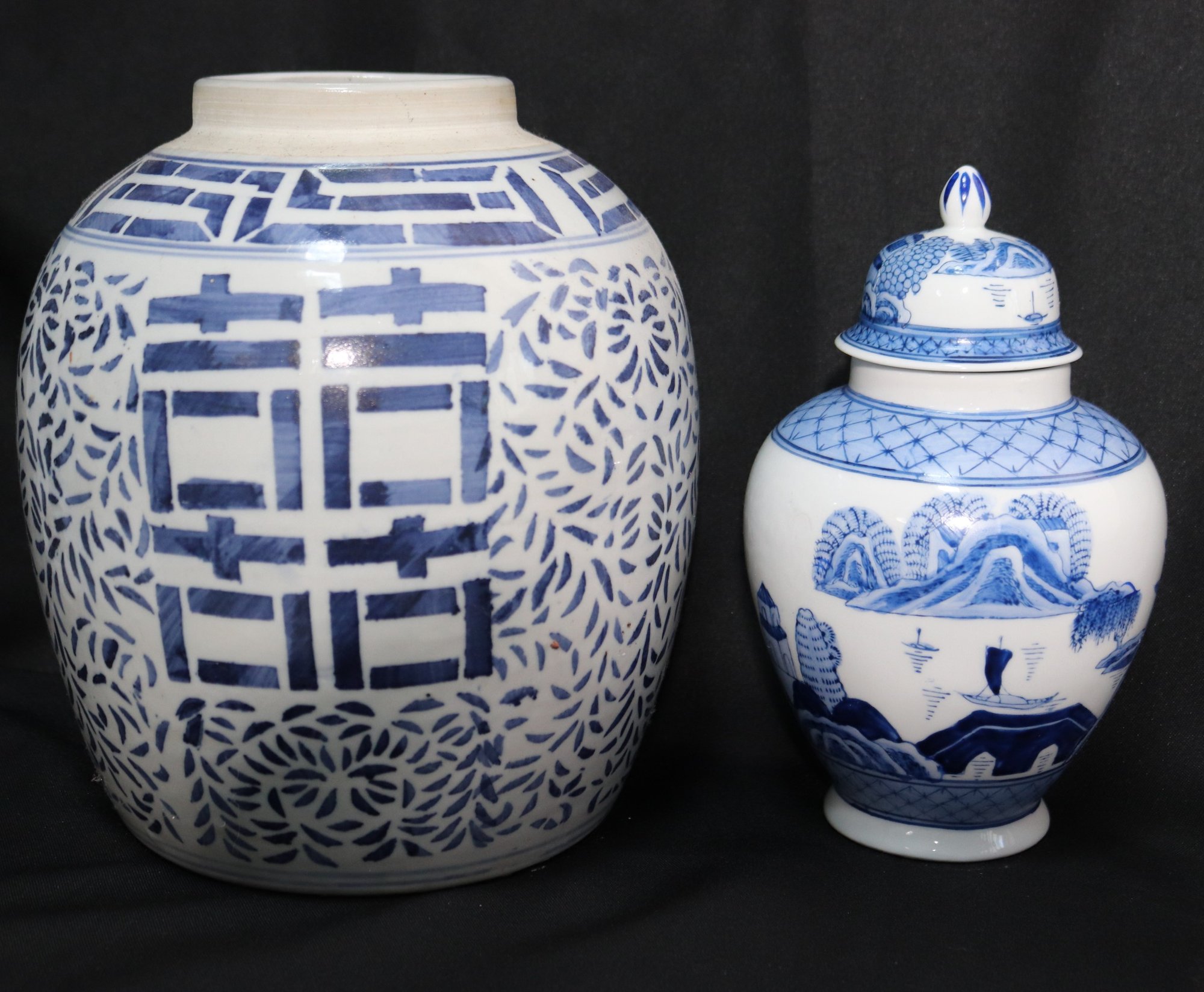 Double Happiness Blue, White Chinese Ginger Jar And Old Canton Jar By ...