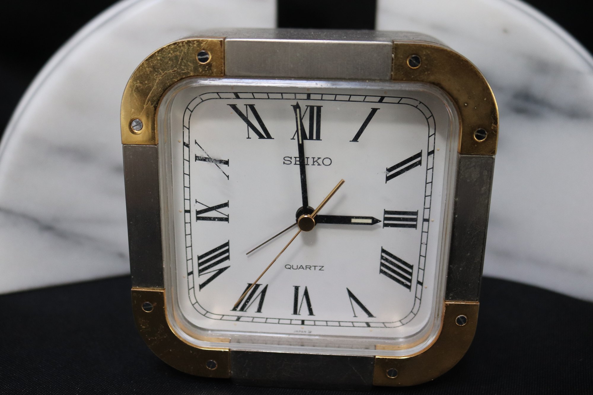 Modern Marble Bookends And Seiko Quartz Clock In Chrome And Brass ...